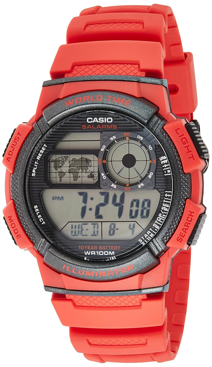 Casio Men Resin Youth Digital Grey Dial Watch-Ae-1000W-4Avdf, Band Color-Red : Amazon.in: Watches