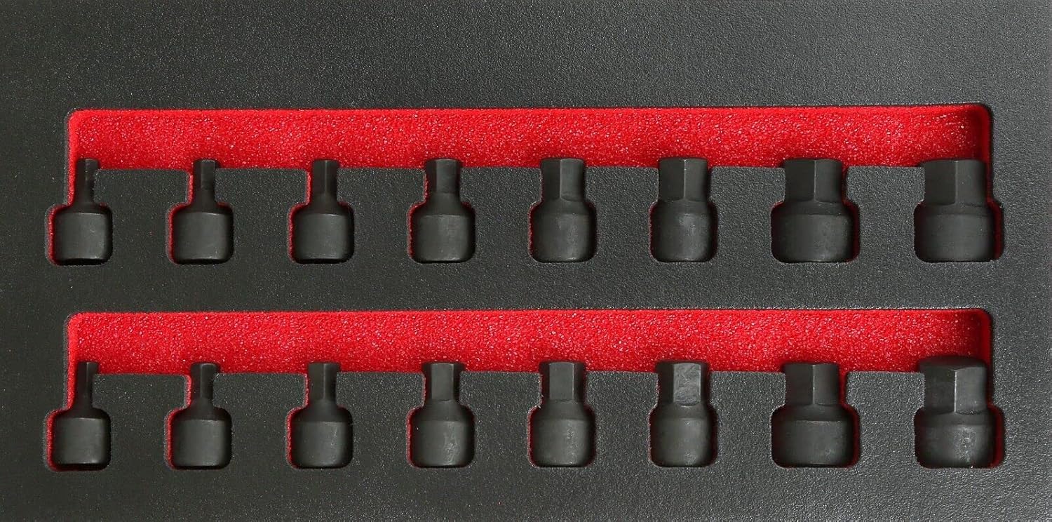 3/8 Inch Drive Low Profile Impact Hex Driver Set SAE Metric Size 18 PC ...