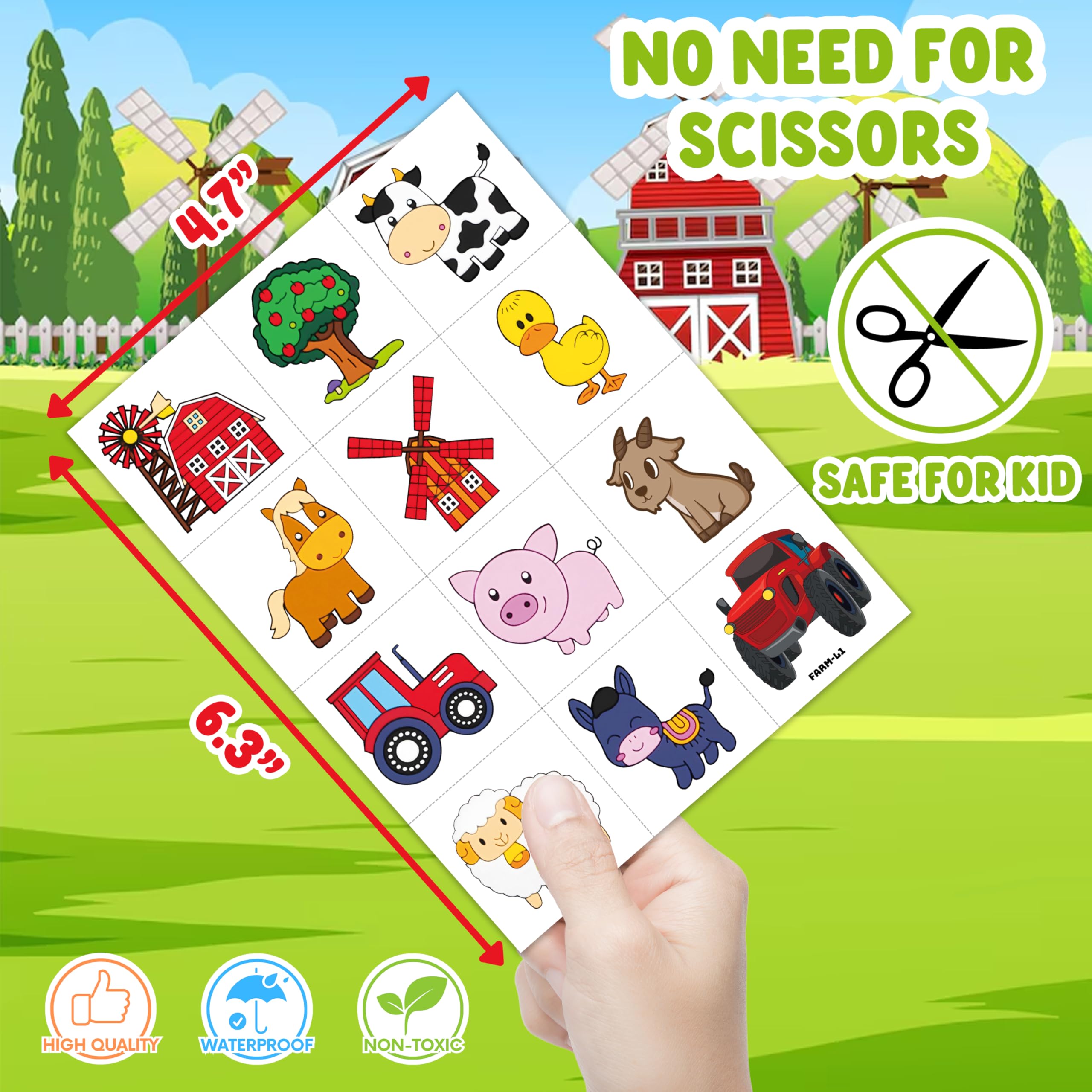 Snapklik.com : 72 PCS Farm Barnyard Animal Pre-Cut Temporary Tattoos ...