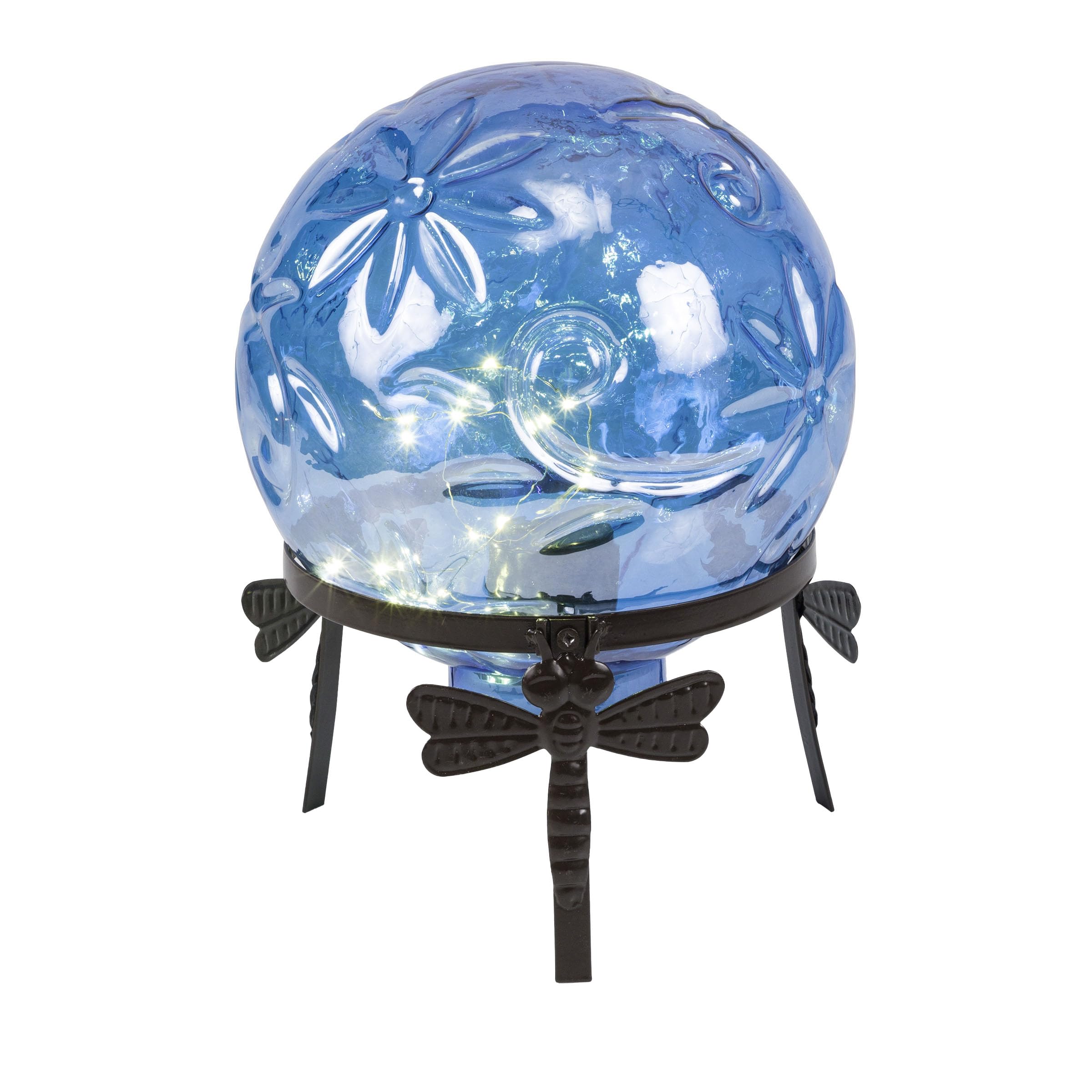 Alpine Corporation 13" Tall Indoor/Outdoor Pearlized Blue Glass LED ...