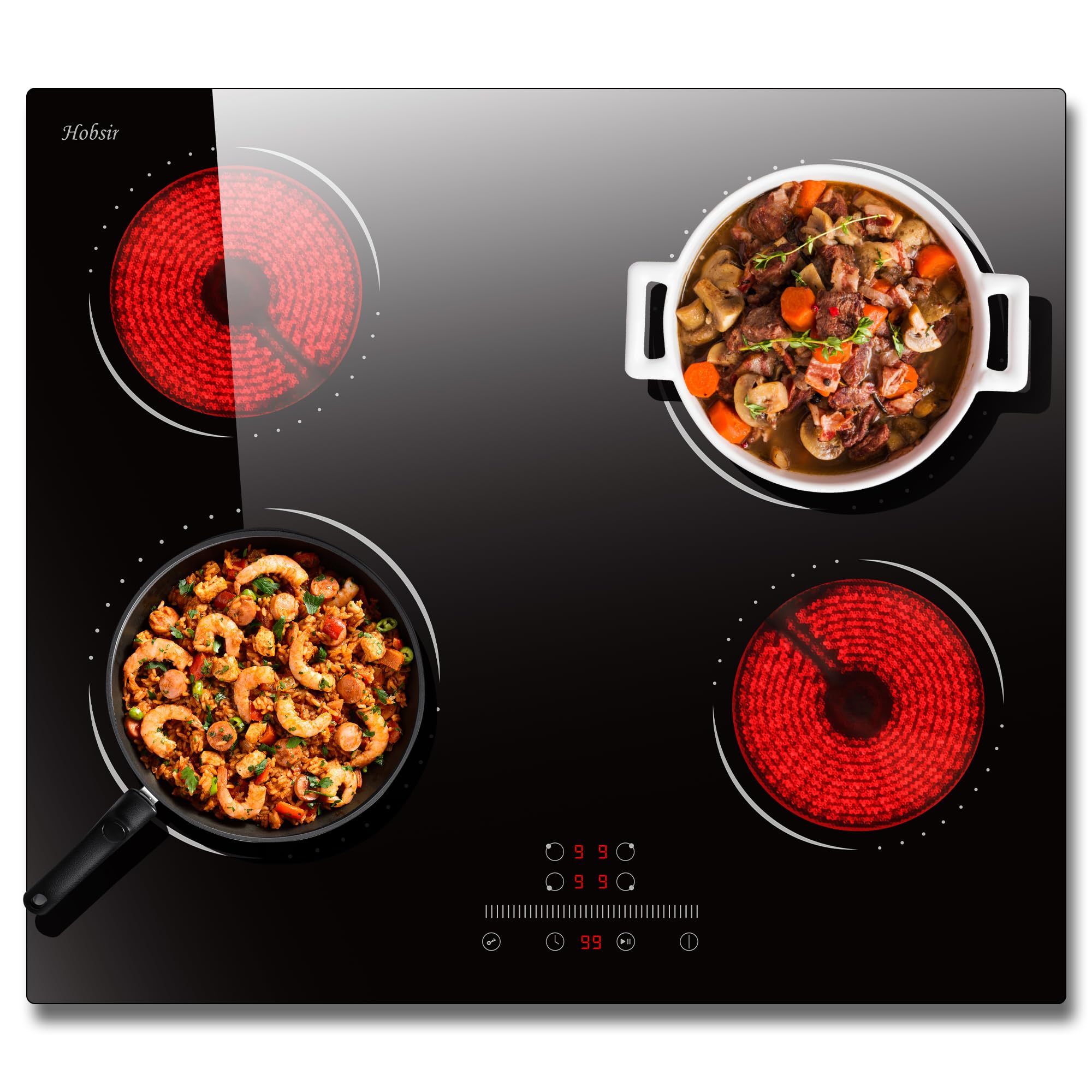 Hobsir hob Electric Ceramic Hob 60 cm 4 Zone with Slide Touch Control ...