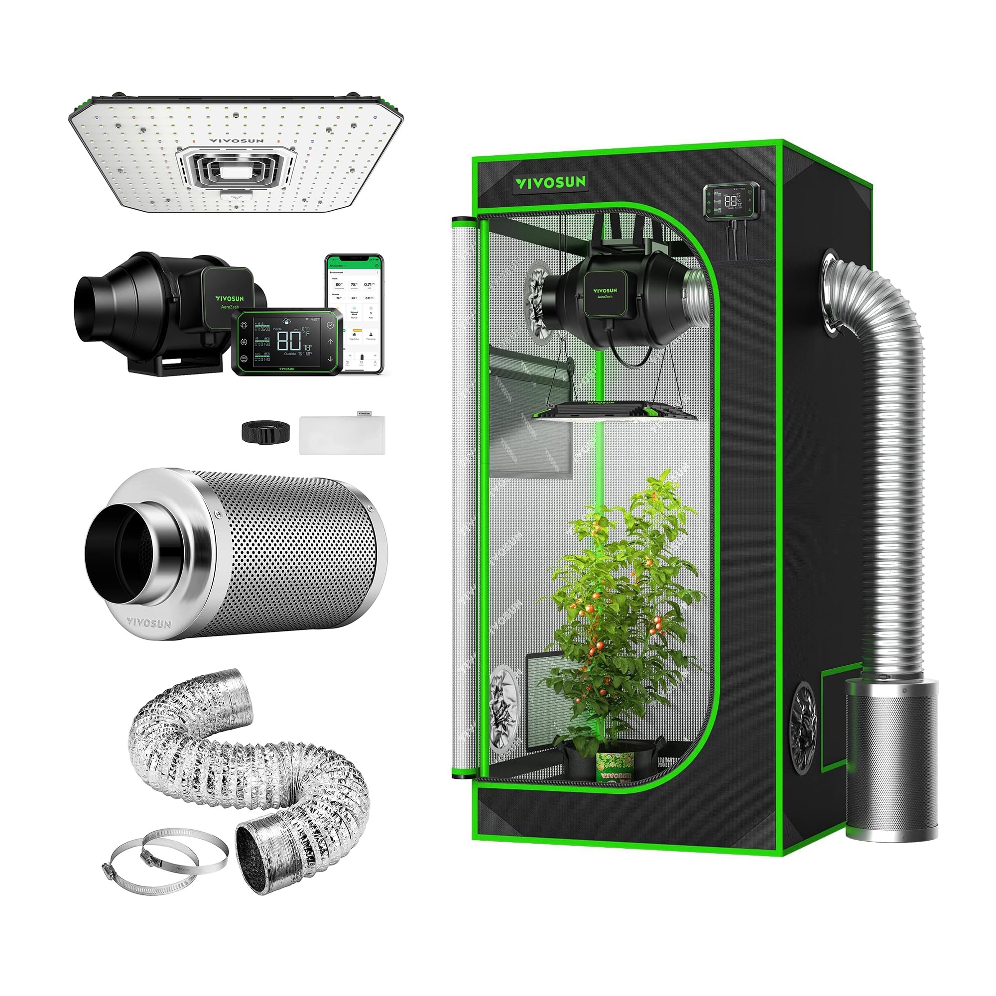 Amazon.com: VIVOSUN S224 2x2 Grow Tent Kit, Smart Grow System with AeroLight A100 100W LED Grow ...