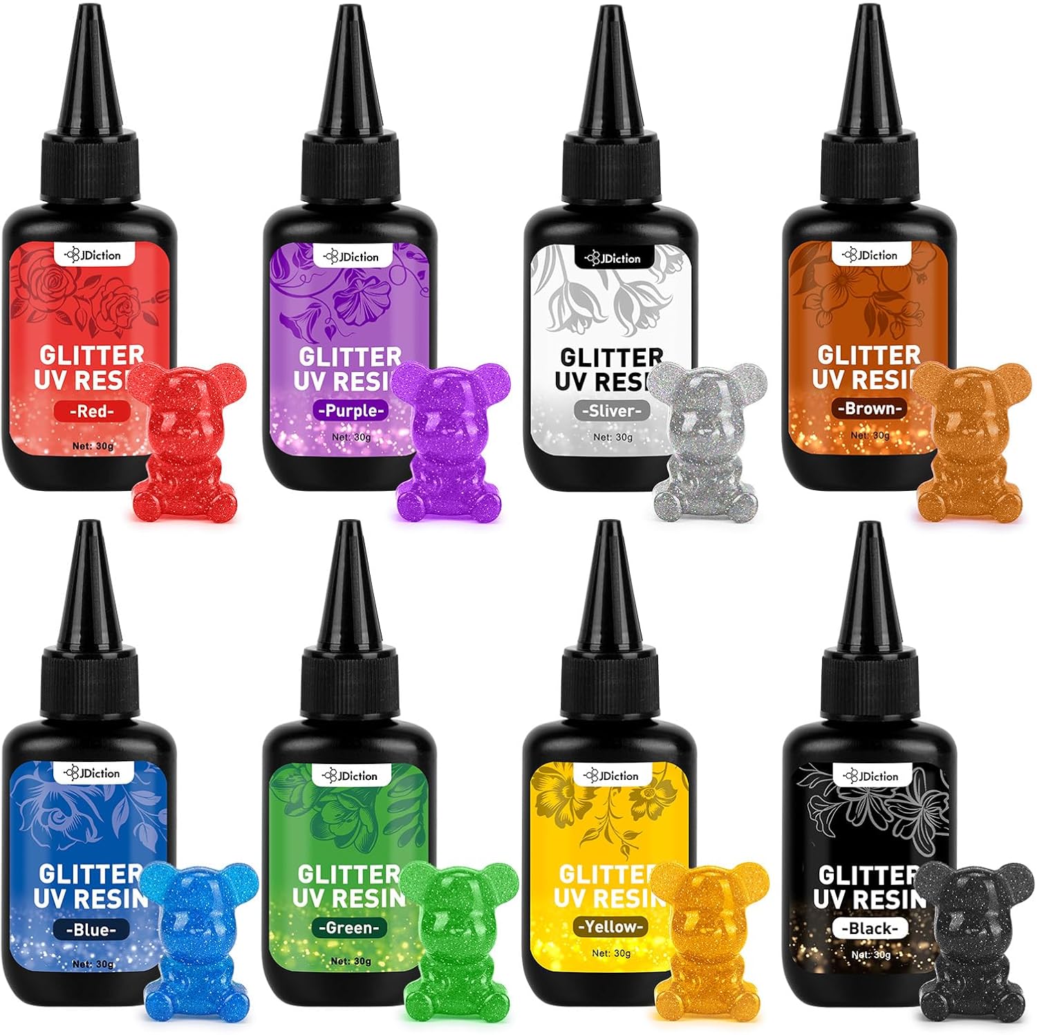 Amazon.com: JDiction Glitter Colored UV Resin, 8 Colors Metallic UV ...