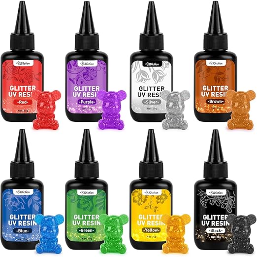 Amazon.com: JDiction Glitter Colored UV Resin, 8 Colors Metallic UV ...