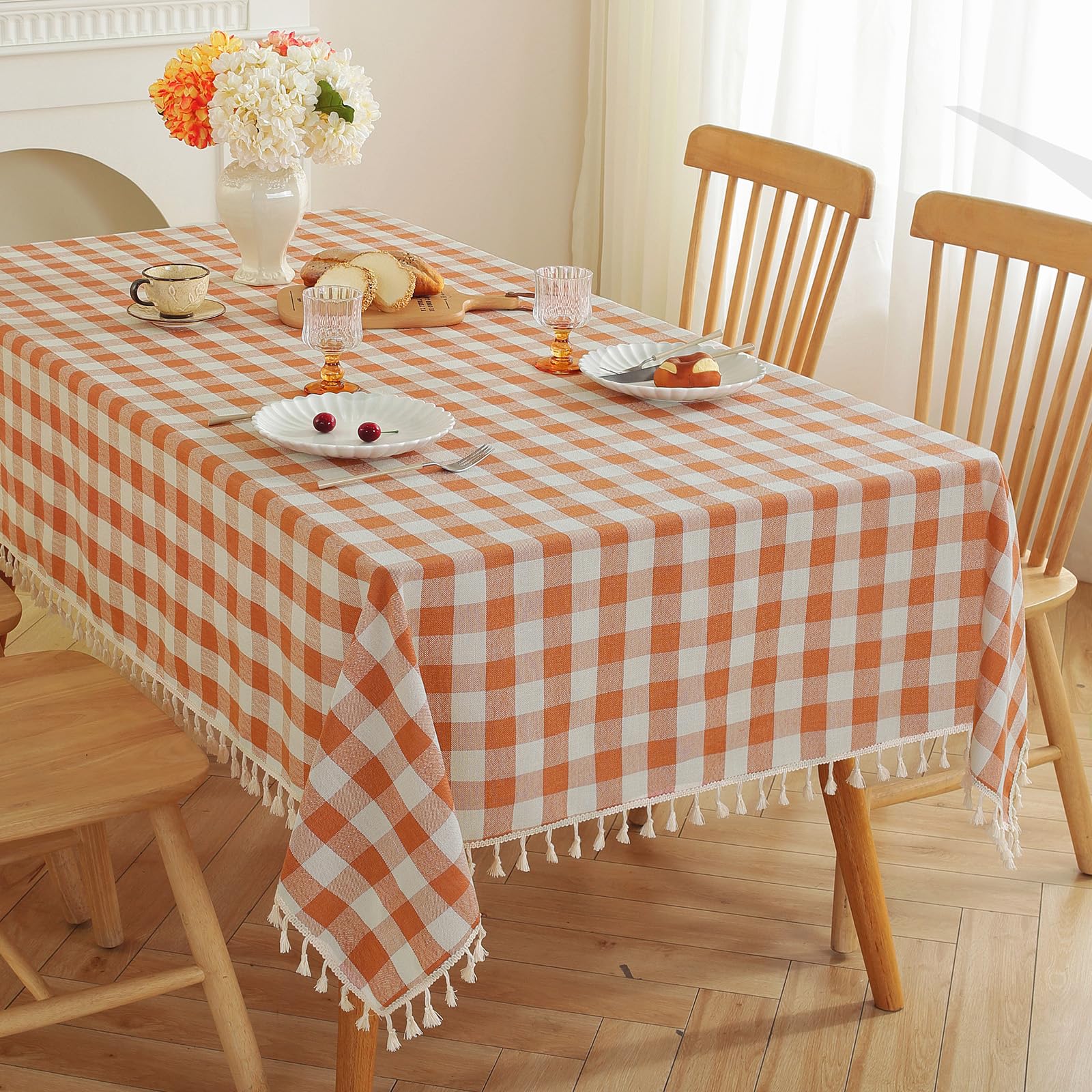 Amazon.com: JIALE Orange Checkered Table Cloth Square Cotton Linen ...