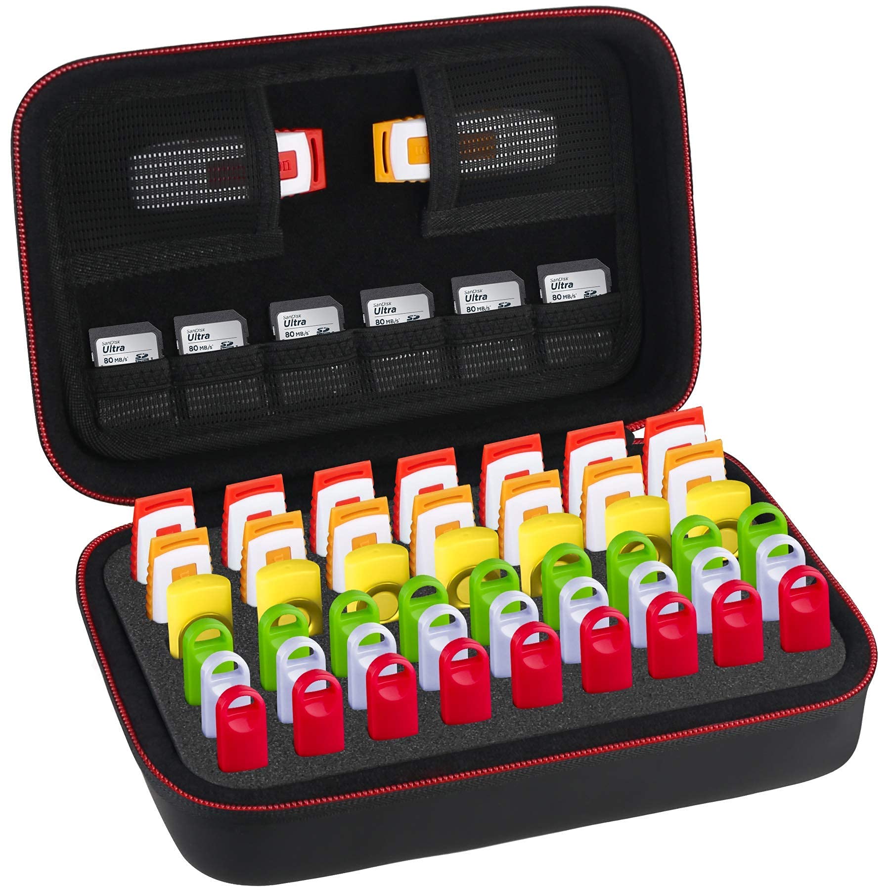 Amazon.com: BOVKE Flash Drive Case SD Card Holder 48 Slots USB Storage ...