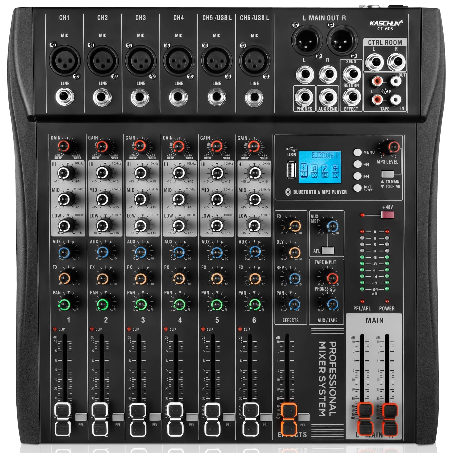6 Channel Professional audio mixer,Audio Mixer,DJ Mixers with 48V ...