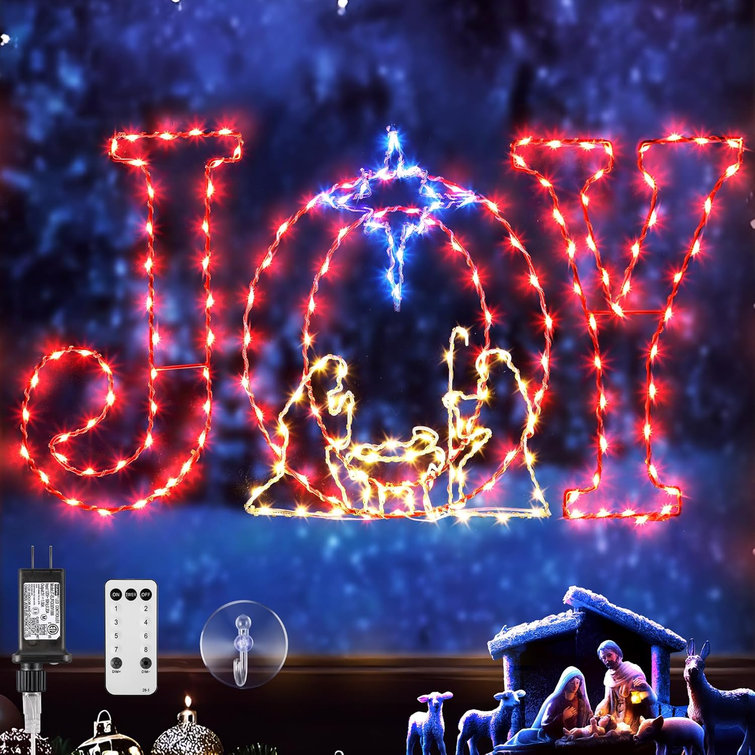 Amazon.com: 3 Pcs 15'' Christmas Window Lights, 220 LED Large Nativity ...