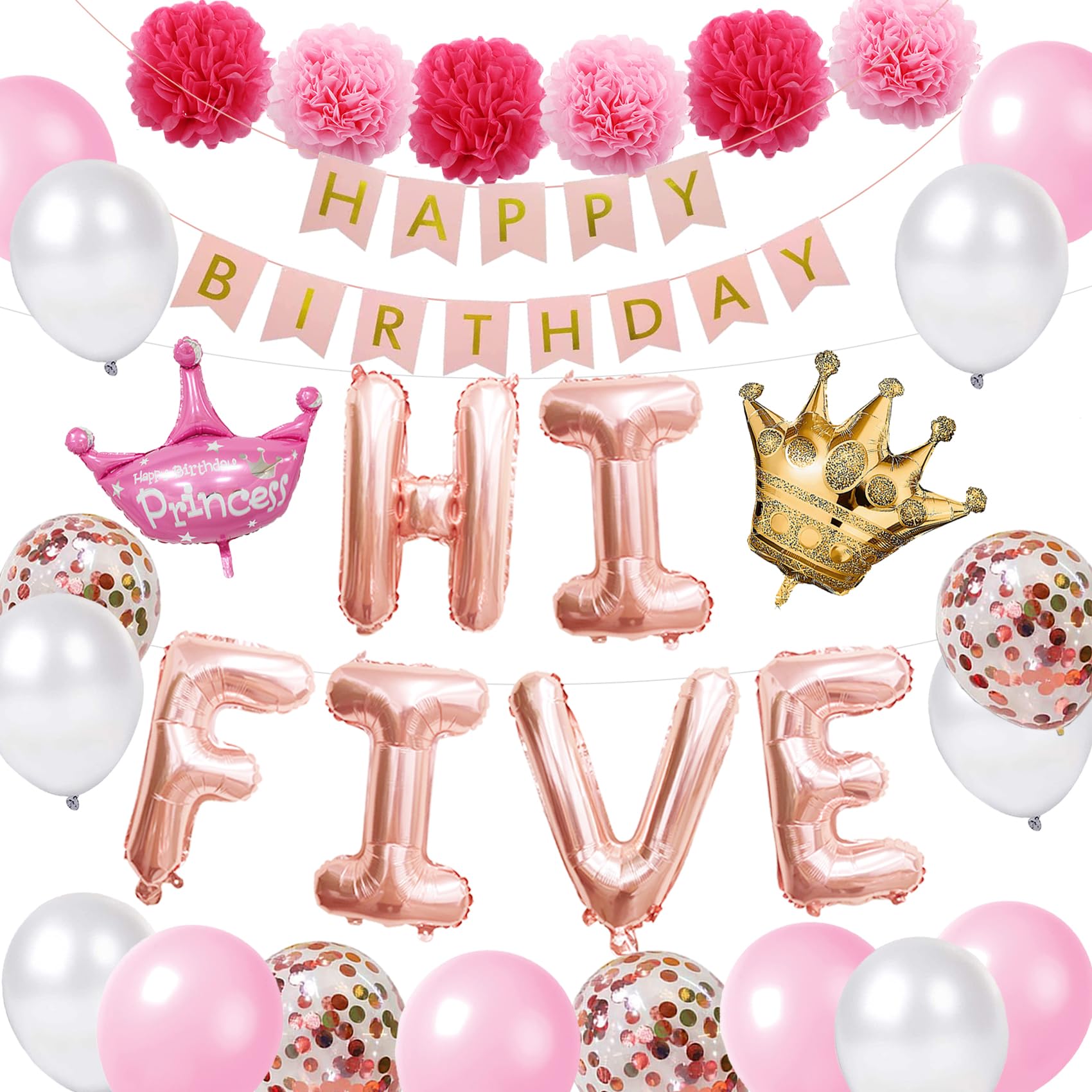 Amazon.com: 5th Birthday Decorations Girl Hi 5 Birthday Party Decorations Hi Five Birthday Party ...