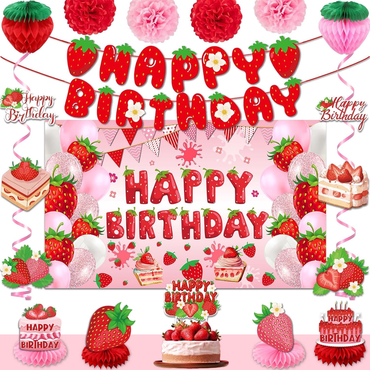 Amazon.com: Strawberry Shortcake Birthday Decorations Pack: Bday Banner ...