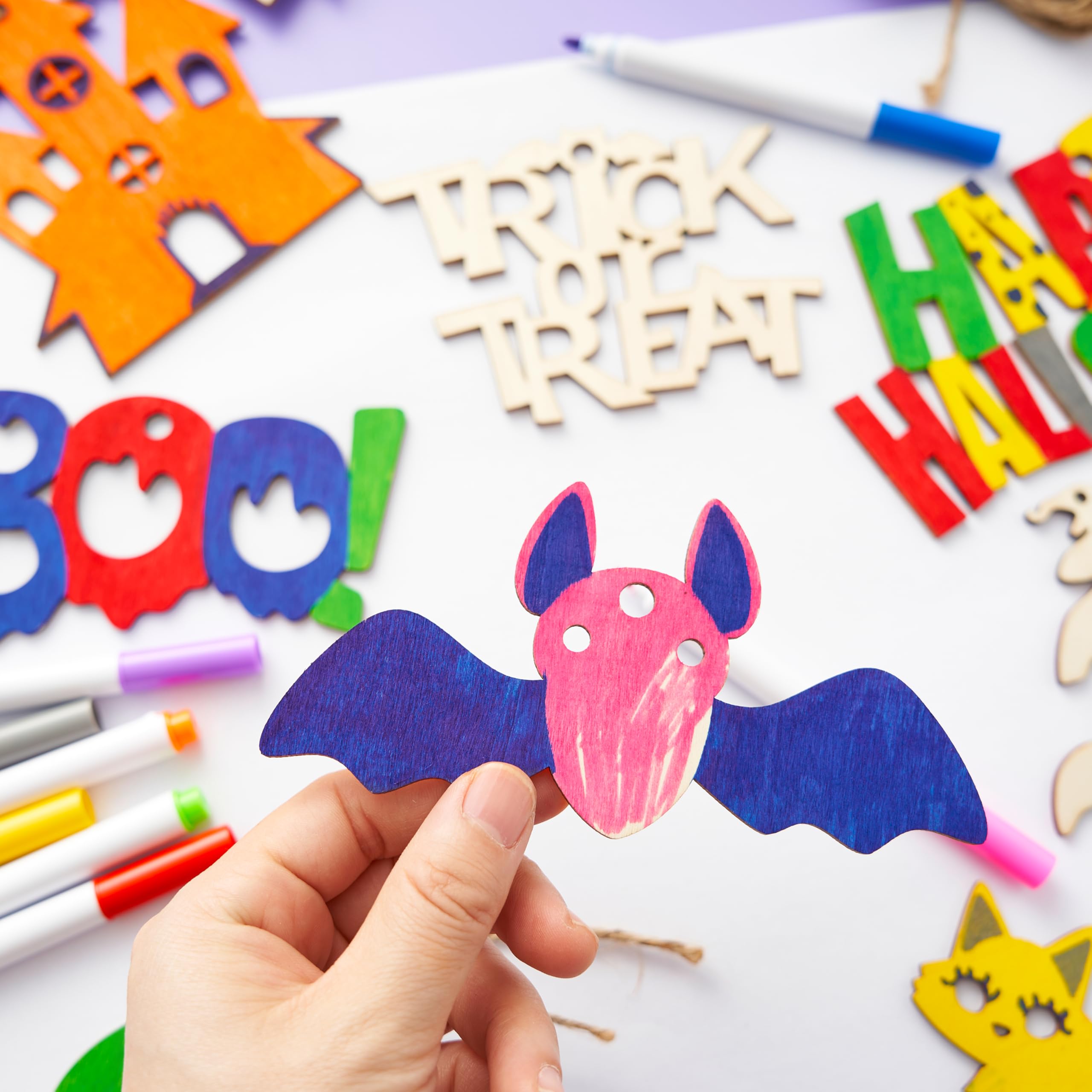 Snapklik.com : 60 Pcs Halloween Craft Wooden Painting Kit, Halloween ...