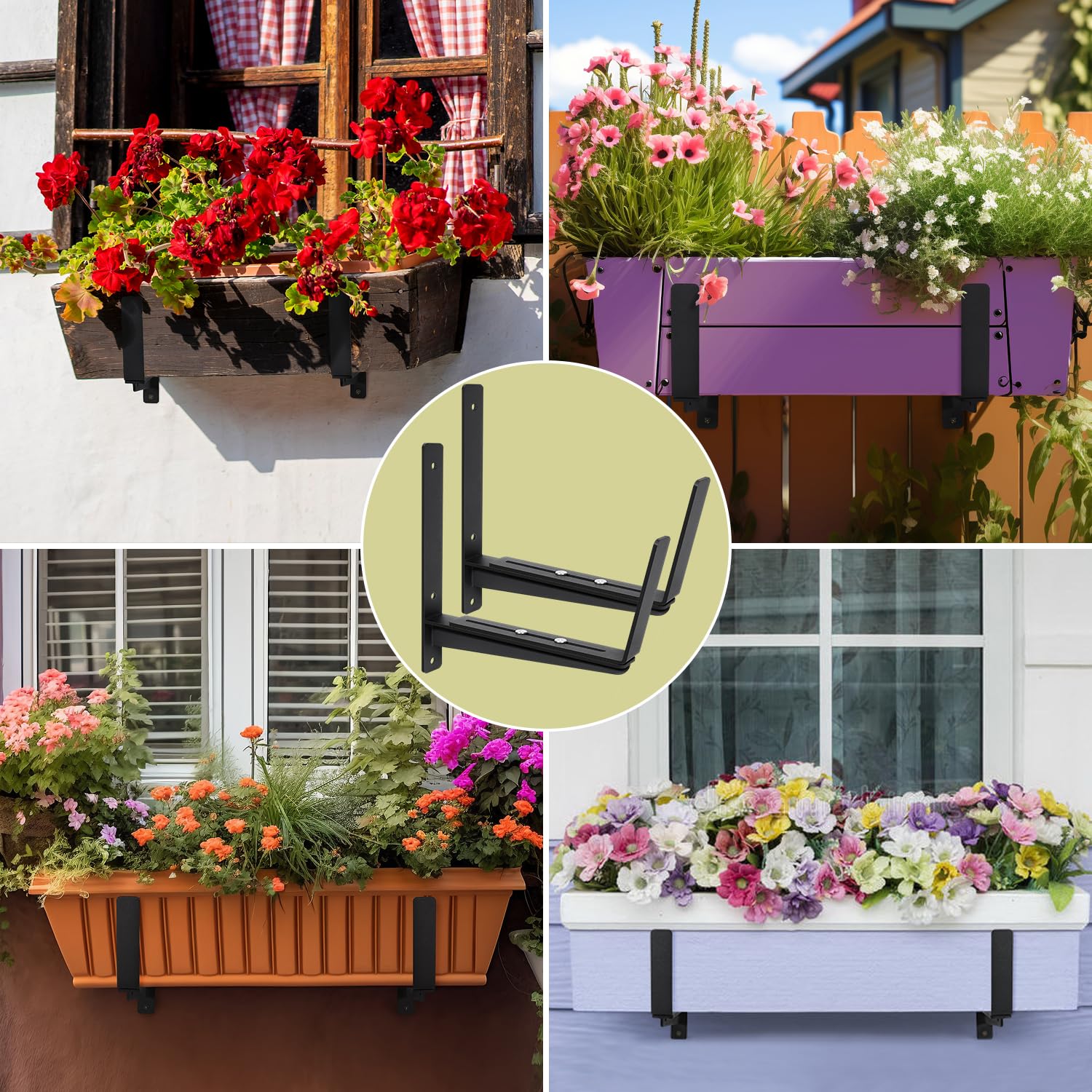 Window Planter Box Brackets, Adjustable Heavy Duty Wall Mount Flower ...
