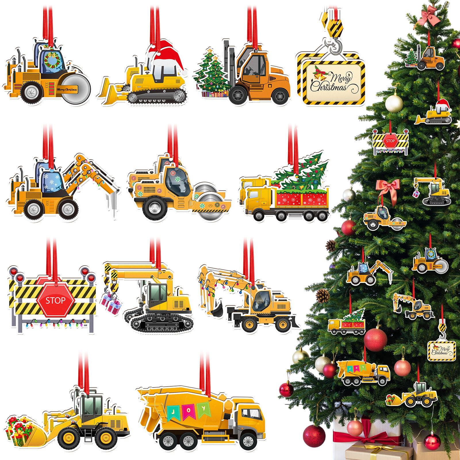 Heavy Construction Equipment Christmas Cards Bulldozer Excavator