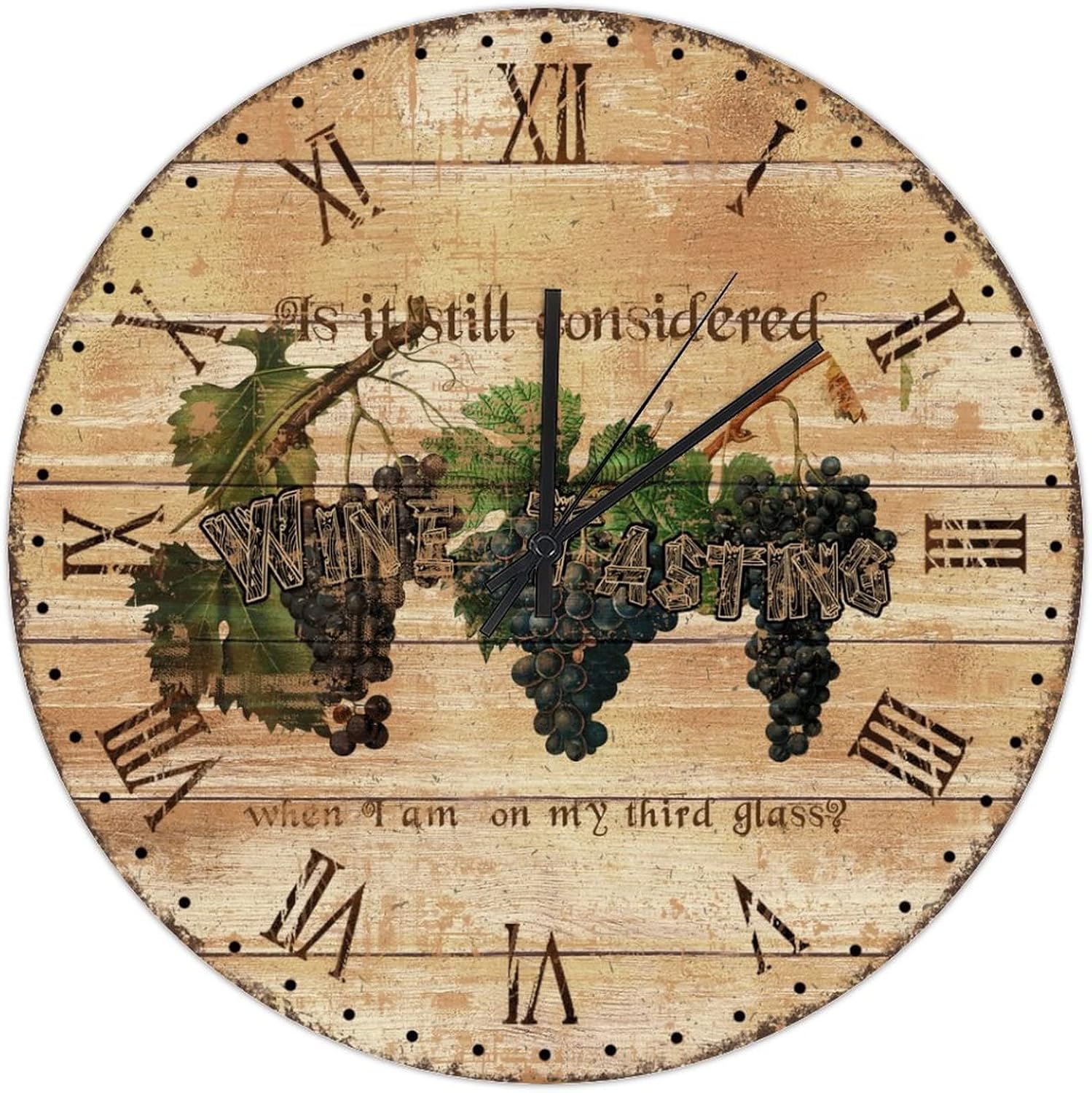Amazon.com: Wood Wall Clock 16in Grape Wine Tasting Hanging Clock Roman ...