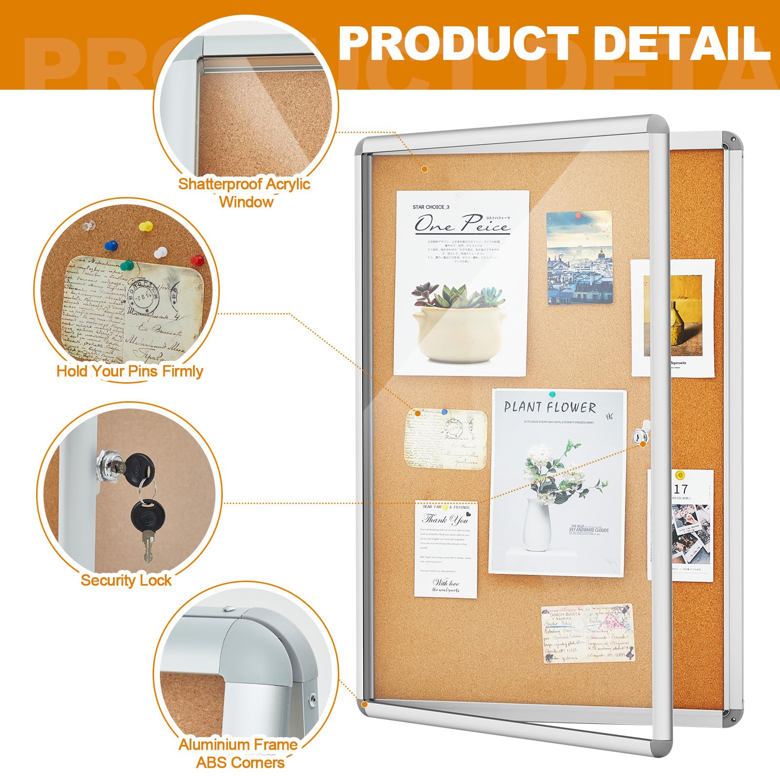 Geetery Locking Bulletin Board Tamperproof Lockable Cork Noticeboard ...