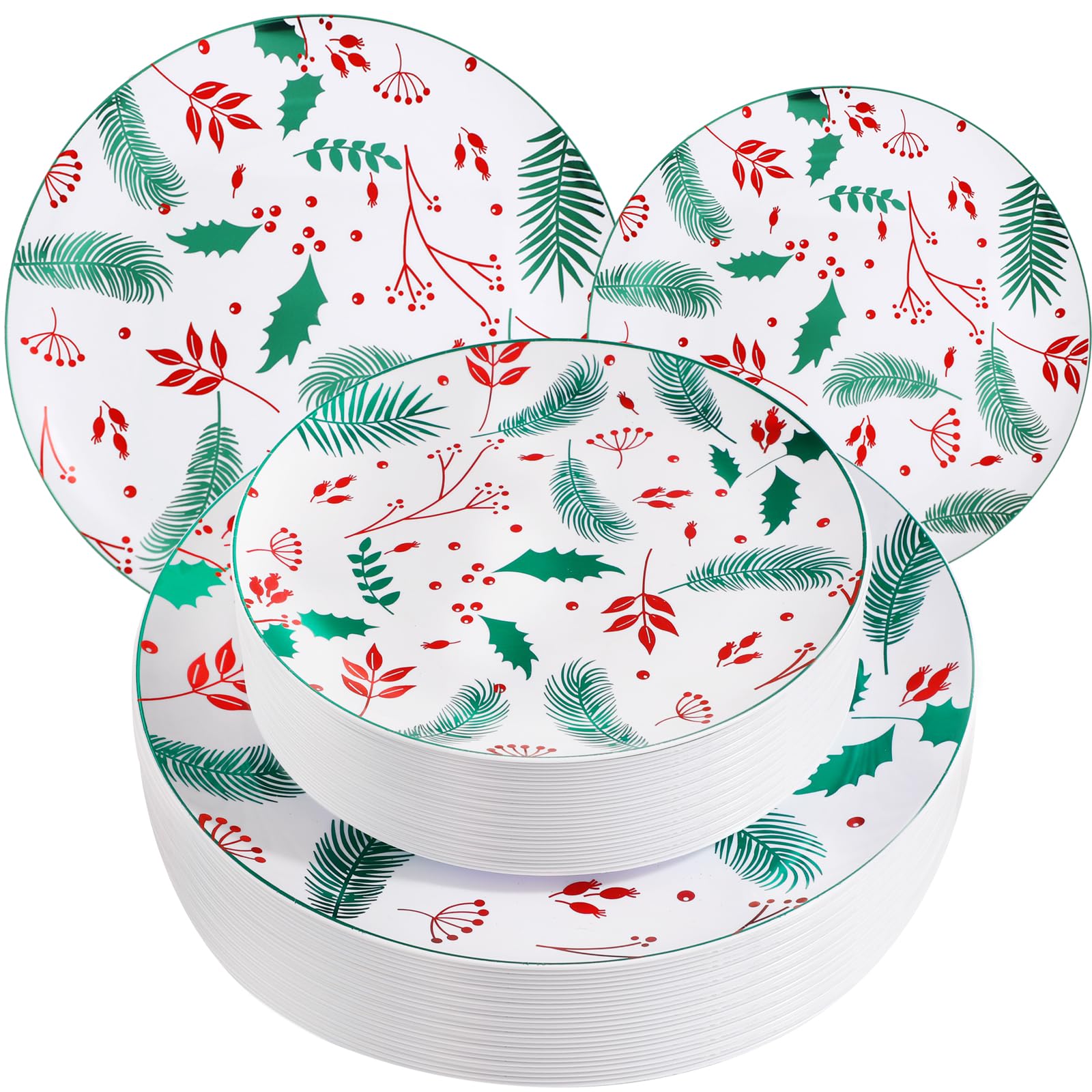 Amazon.com: NOCCUR 60PCS Christmas Plates Disposable - Green and Red ...
