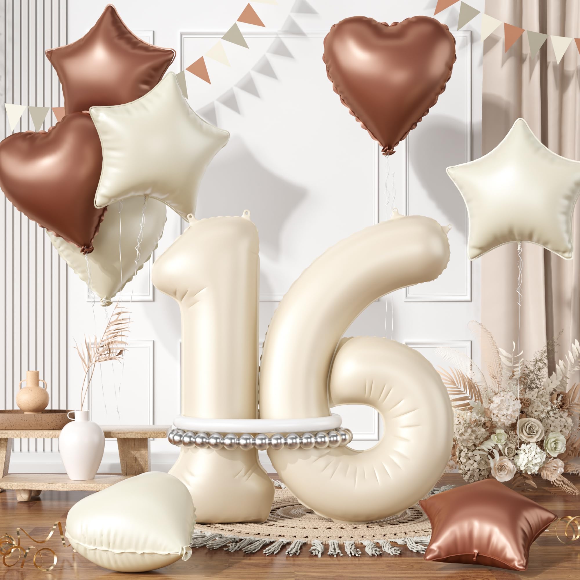 Amazon.com: 16 Cream White Balloons, 16 Number Balloons Set, Beige ...