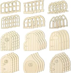 Amazon.com: Honbay 48PCS Unfinished Blank Wooden Fairy Garden Door Mini Fairy House Window ...