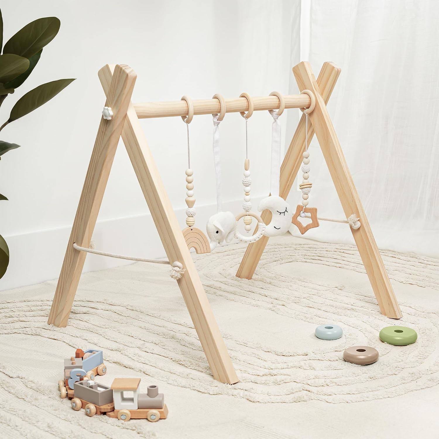 Amazon.com: Comfy Cubs Baby Play Gym Set, Wooden Baby Playgym ...