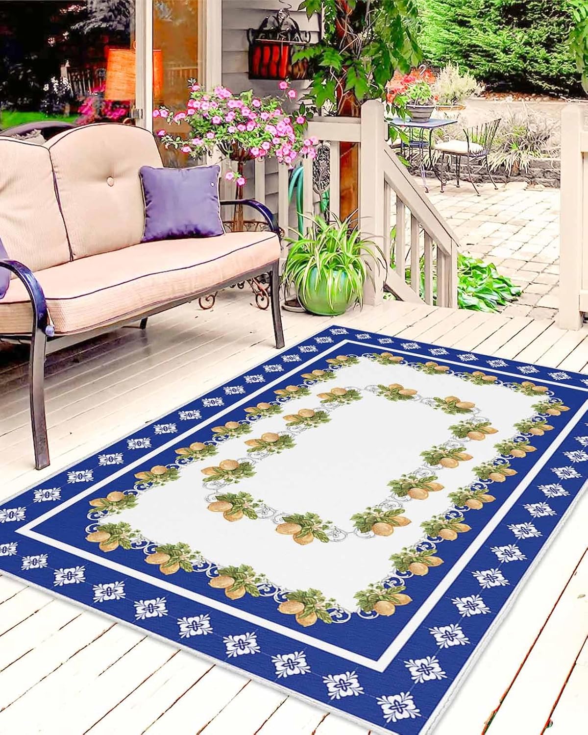 Amazon.com: Summer Lemon Outdoor Rug 6x9 Ft - Reversible Patio Rug ...