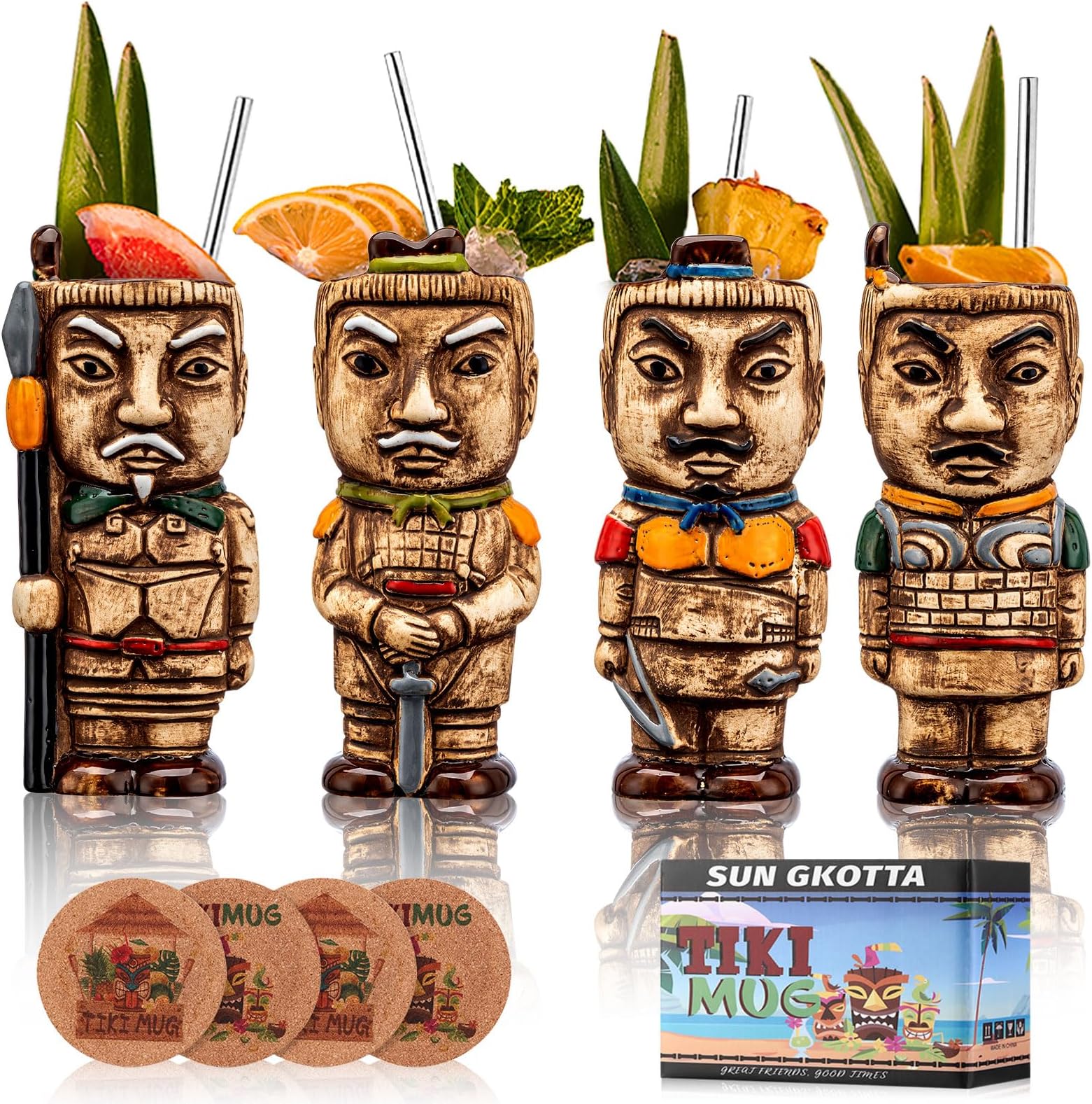 Amazon.com: SUN GKOTTA Cocktail Tiki Mugs Set Of 4,Exotic Tiki cups ...