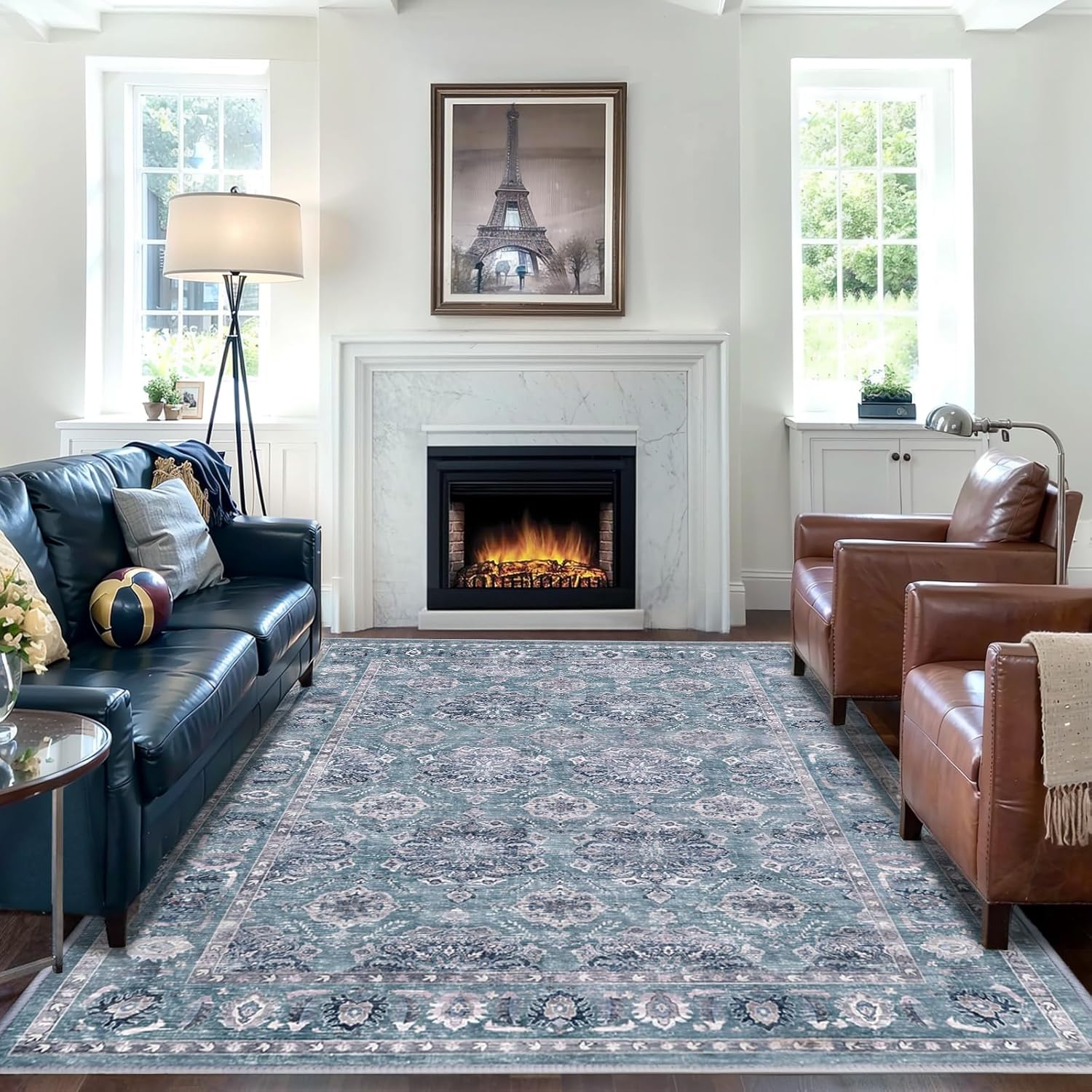 Amazon.com: SERISSA Boho 8x10 Area Rugs Blue Grey, Washable Vintage ...