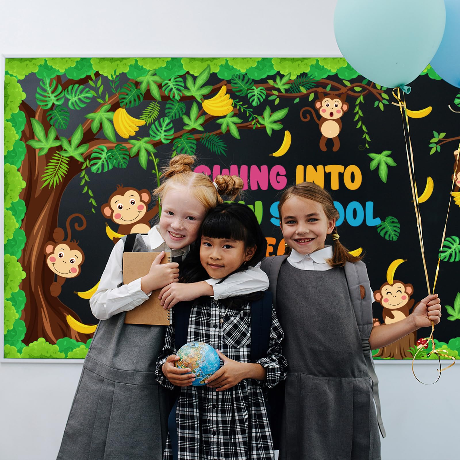 Snapklik.com : Summer Monkey Tree Bulletin Board Set Swing Into A New ...