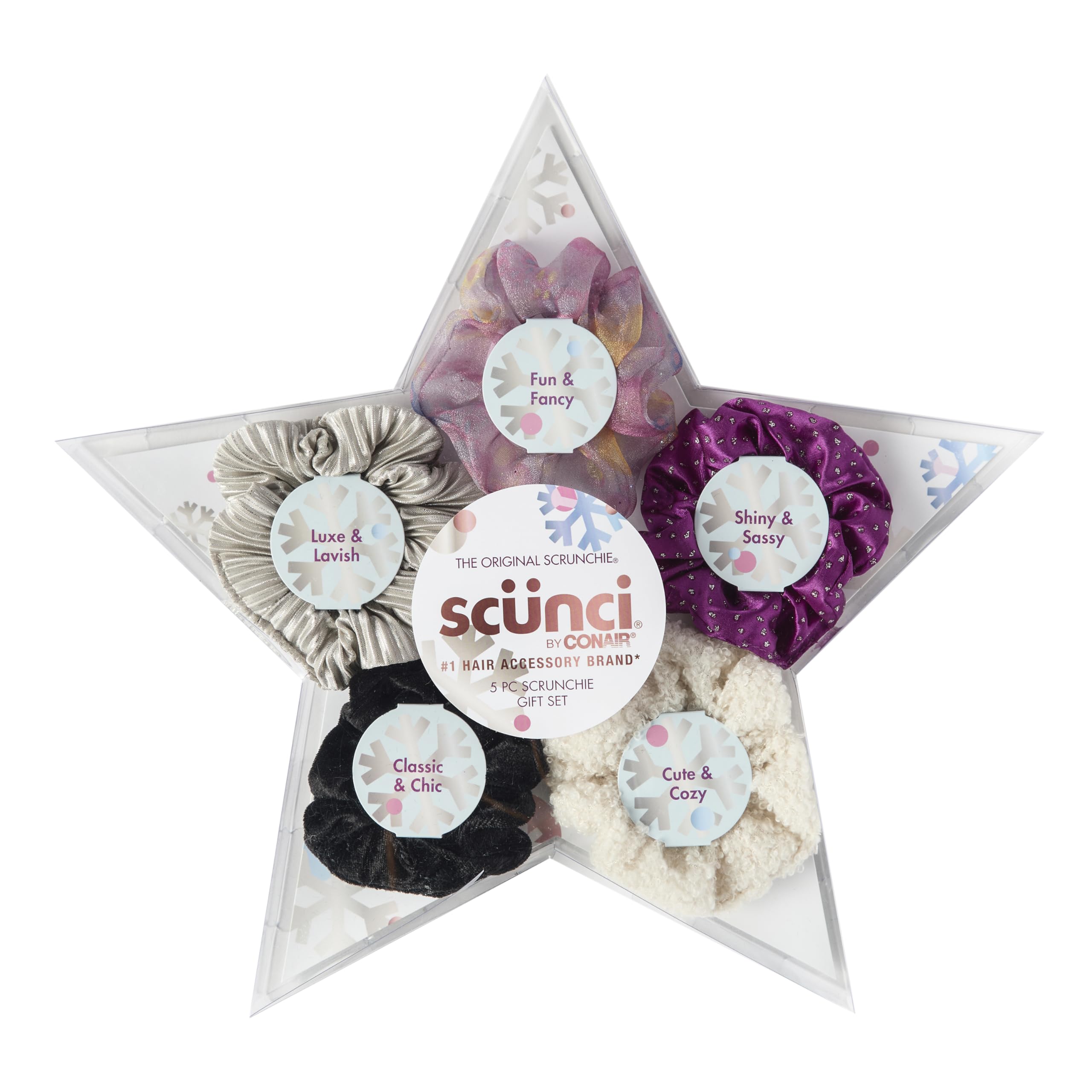 Amazon.com: Scunci by Conair 5pk Snowflake Scrunchie Star Gift Box ...