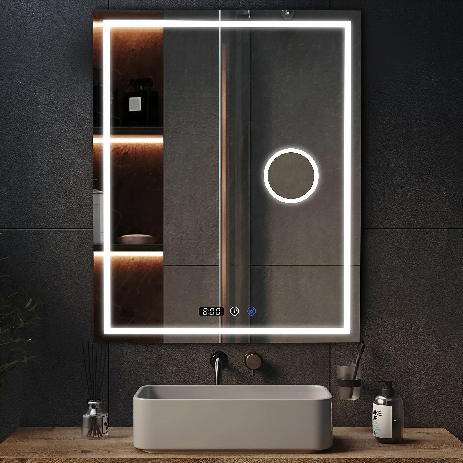 Amazon.com: 36’’x28’’ Wall-Mounted LED Bathroom Mirror, Time Display ...