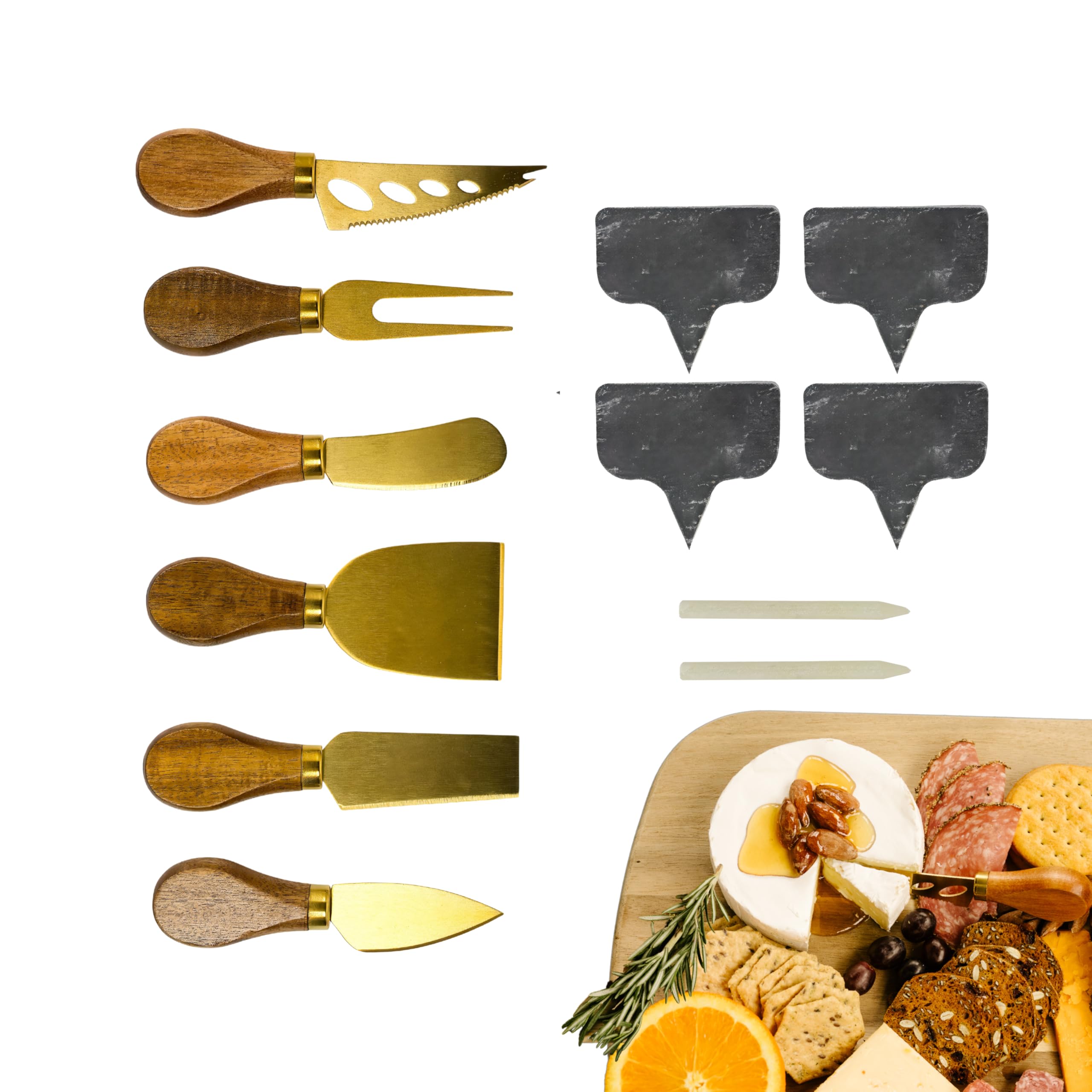 Amazon.com: 12-pc Gold Cheese Knife Set for Charcuterie Board - Cheese ...