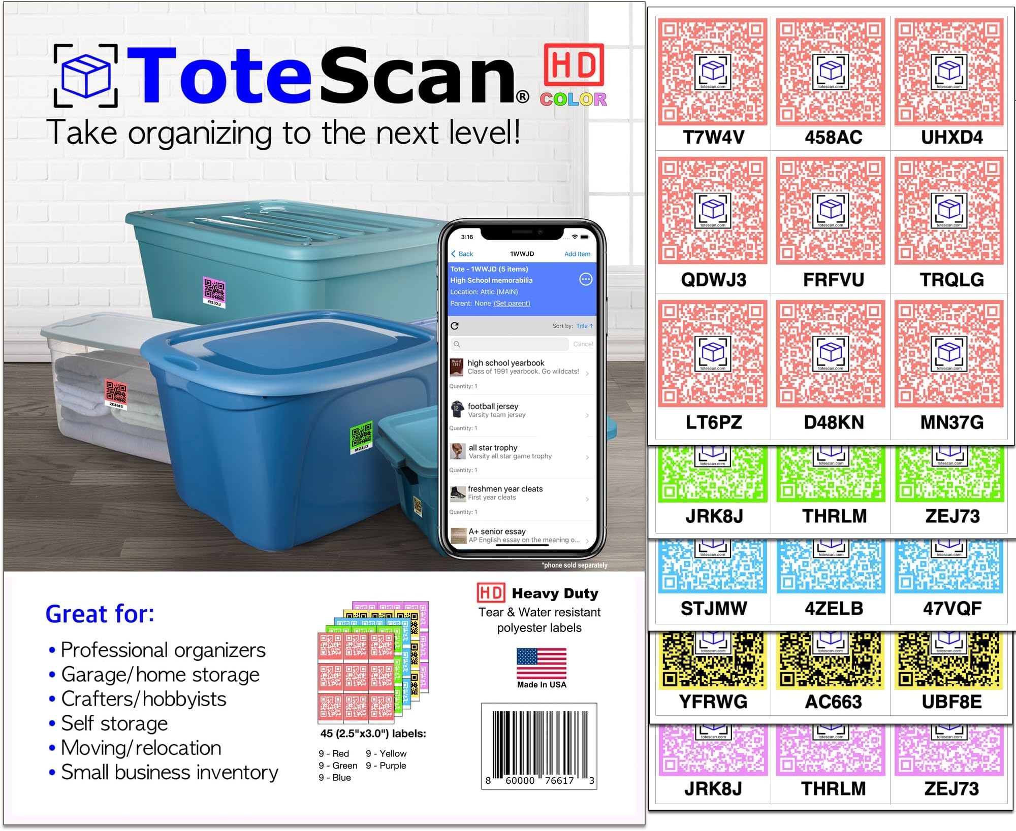 Amazon.com : ToteScan HD (Heavy Duty) Intelligent QR Labels for ...