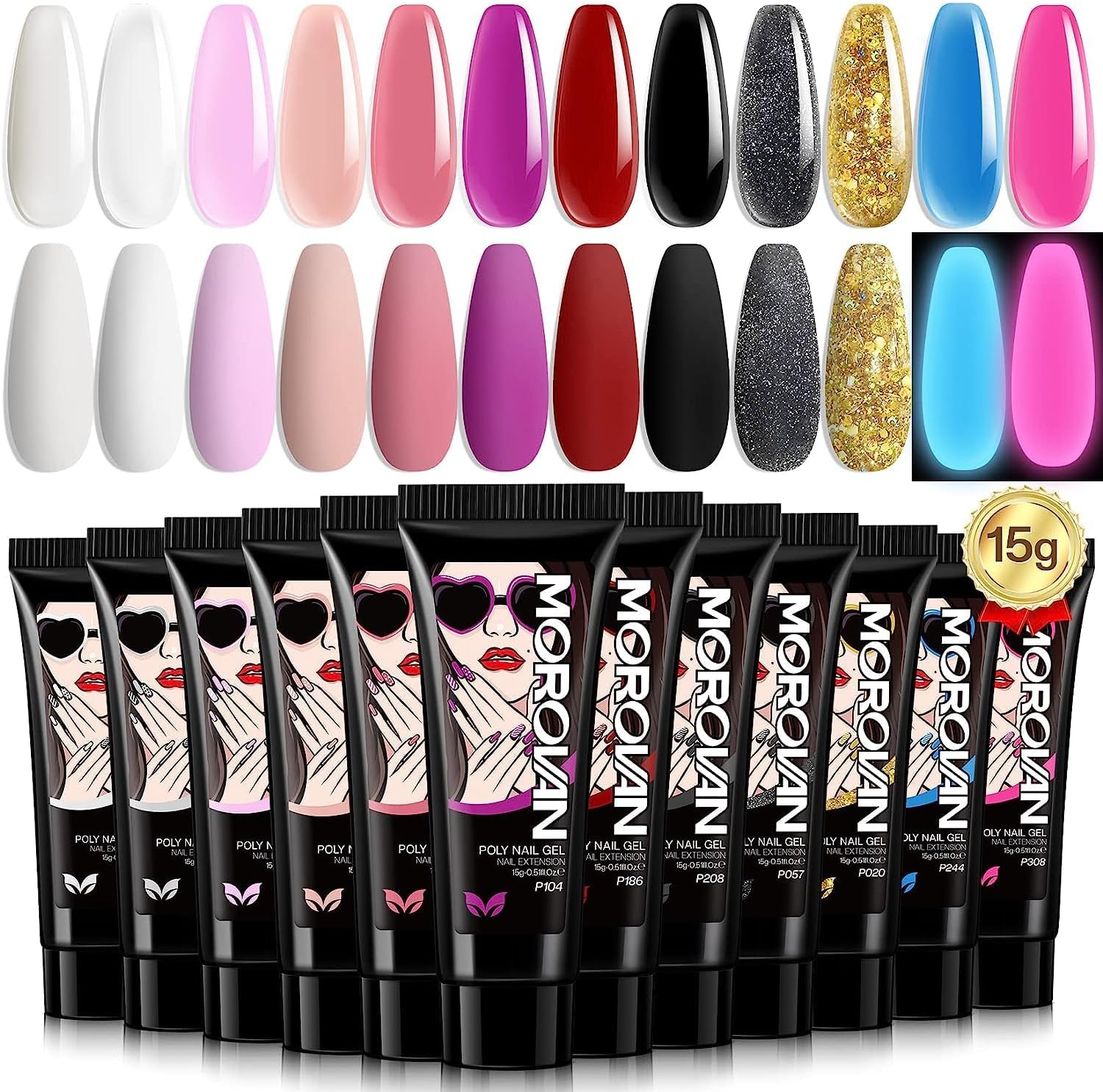 Amazon.com : Morovan 12 Color Poly Gel Nail Extension Set - Pure ...