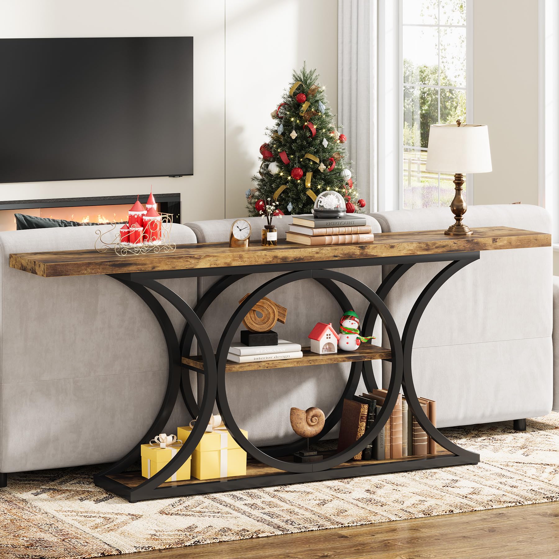 Amazon.com: Condemo 63 inch Extra Long Sofa Table, Rustic Industrial ...