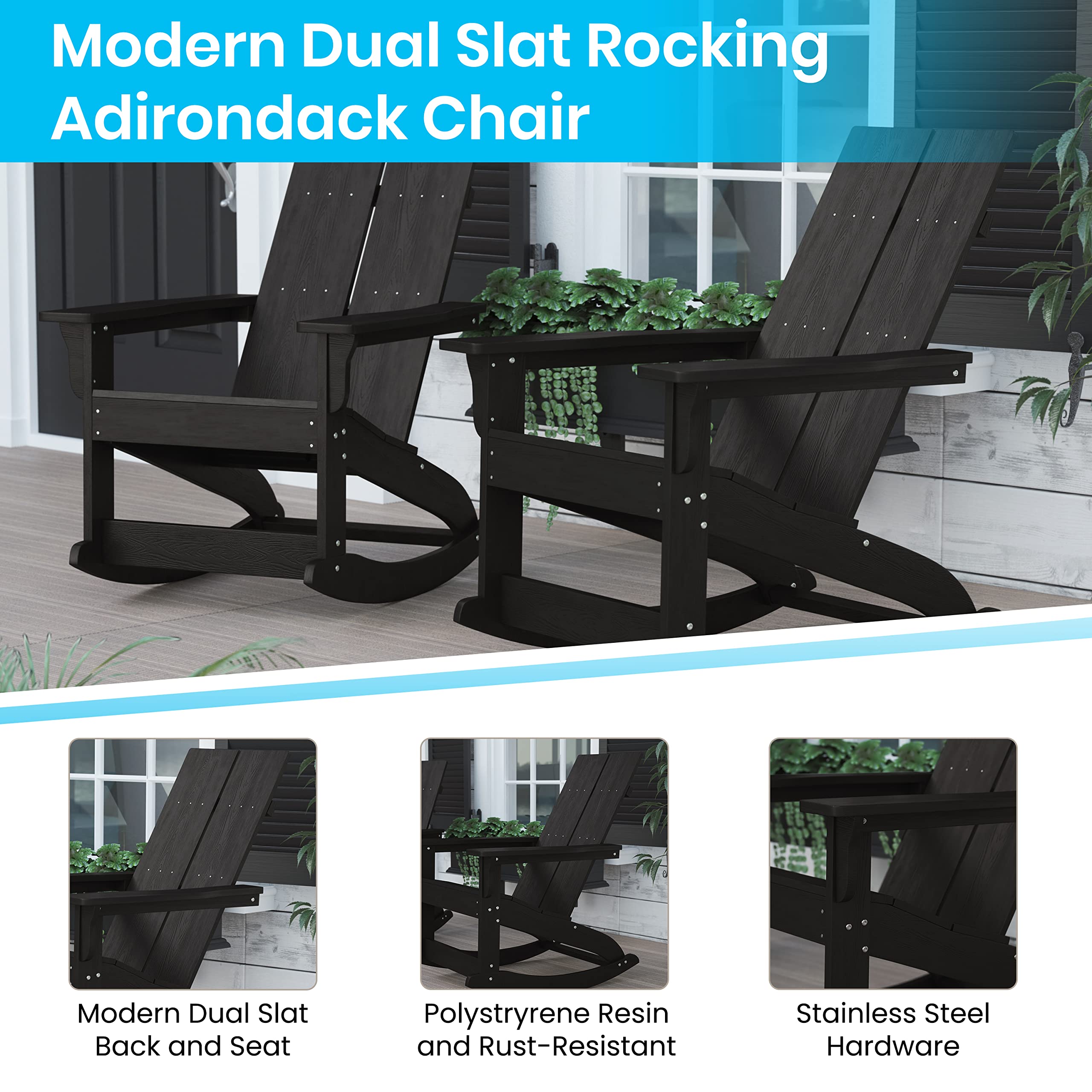 EMMA + OLIVER Harmon Modern All-Weather Black Poly Resin Adirondack ...