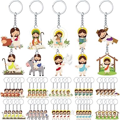 CroBlissful 50 Pcs Acrylic Jesus Keychains Bulk Christian Key Chains ...