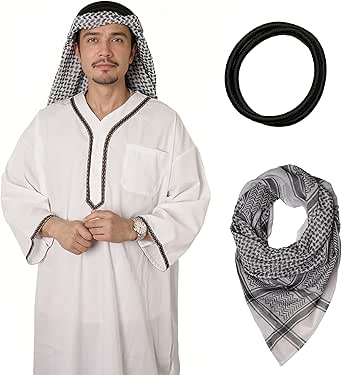 Amazon.com: Jelysun Adult Men Arab Head Scarf Keffiyeh Head Wrap Muslim ...