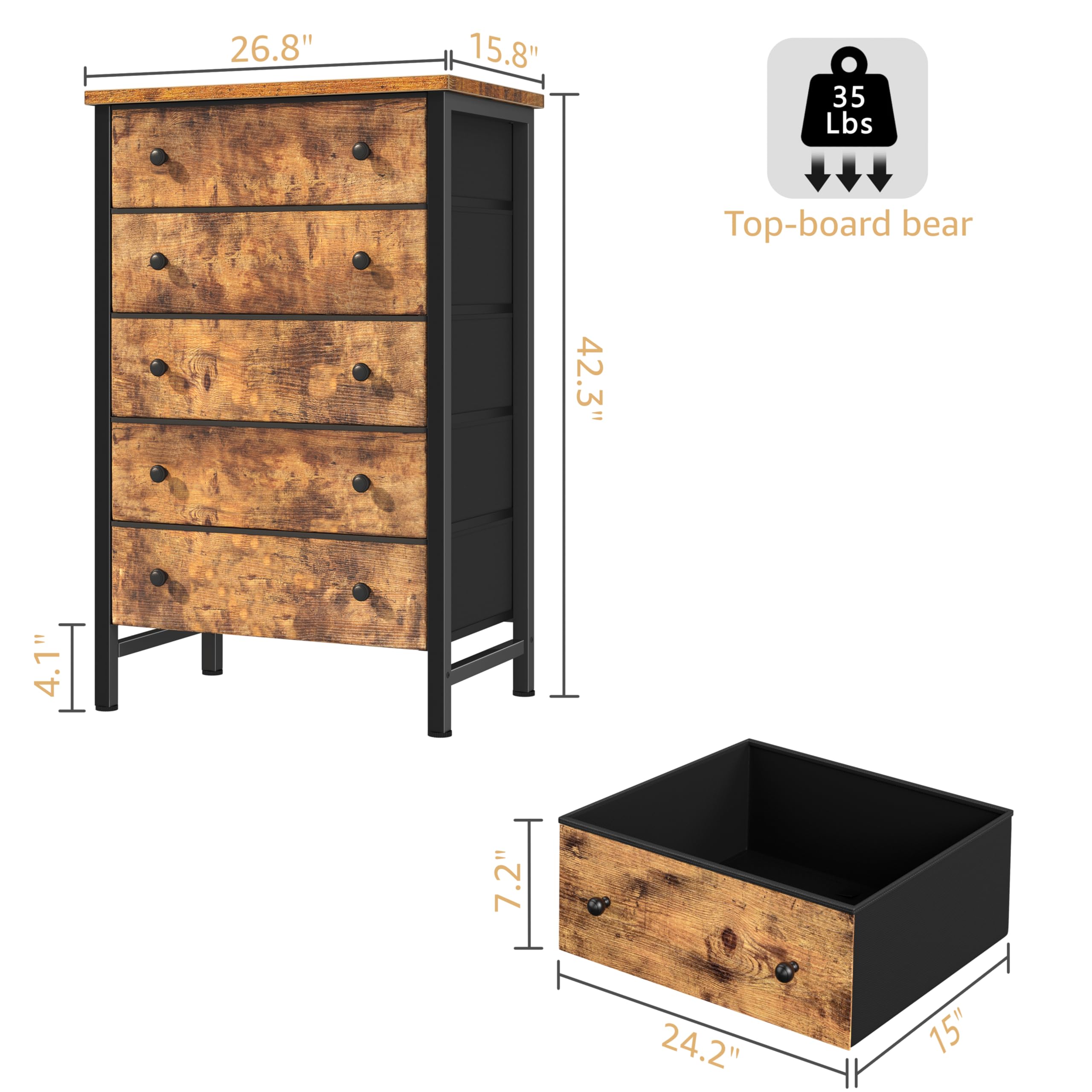 Snapklik.com : BOLUO Chest Of Drawers For Bedroom 5 Drawer Dresser ...