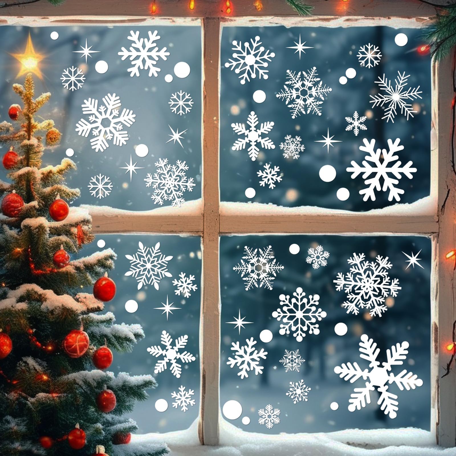 Amazon.com: Watersay 118 Pcs Winter White Snowflakes Window Clings for ...