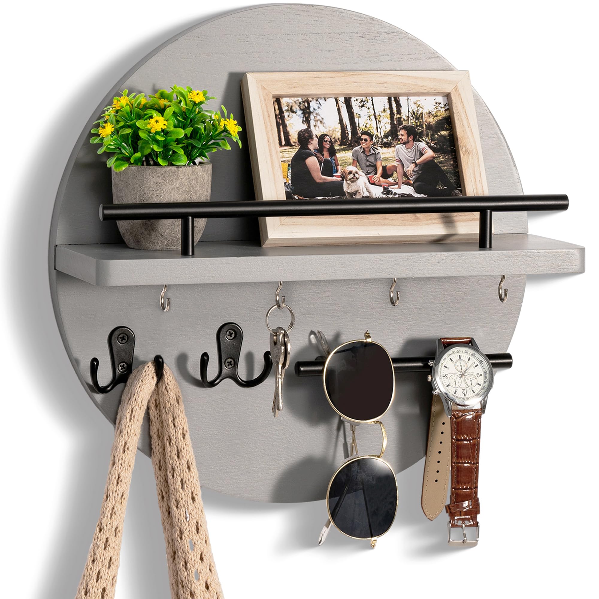 Amazon.com: Key Holder for Wall Decorative with Shelf and Hooks, Unique ...