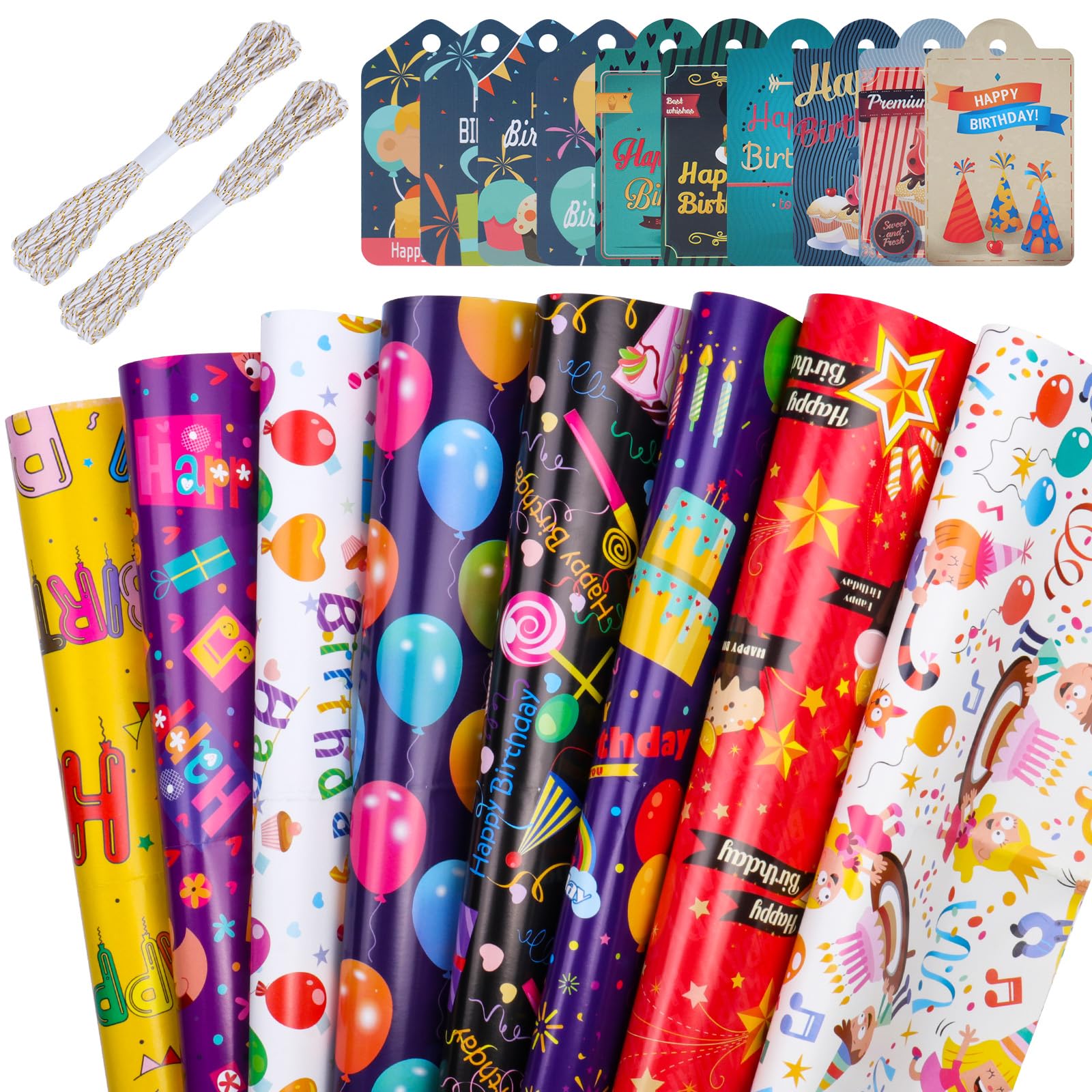 GAOHUI Gift Wrapping Paper, 8 Packs Birthday Wrapping Paper Recyclable ...