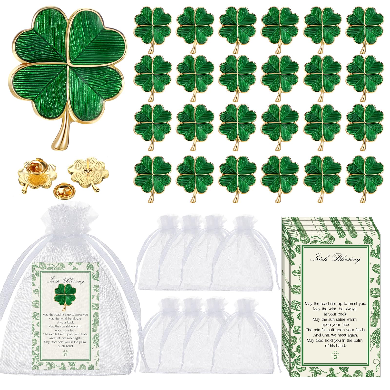 Amazon.com: Remuuly 24 Sets St. Patrick's Day Clover Lapel Pins Include ...