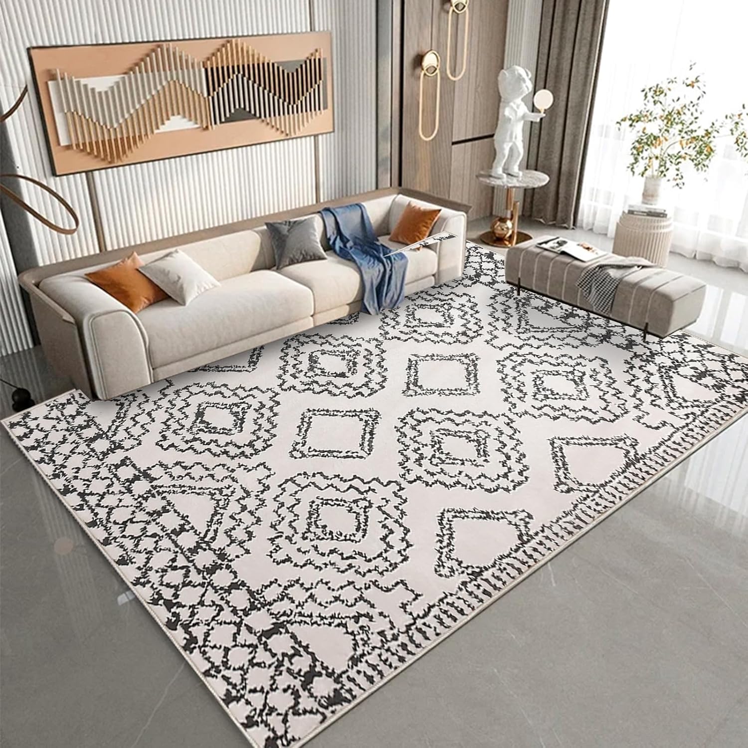 Leesentec Moroccan Area Rugs 200x300cm Living Room Rugs Modern Abstract ...
