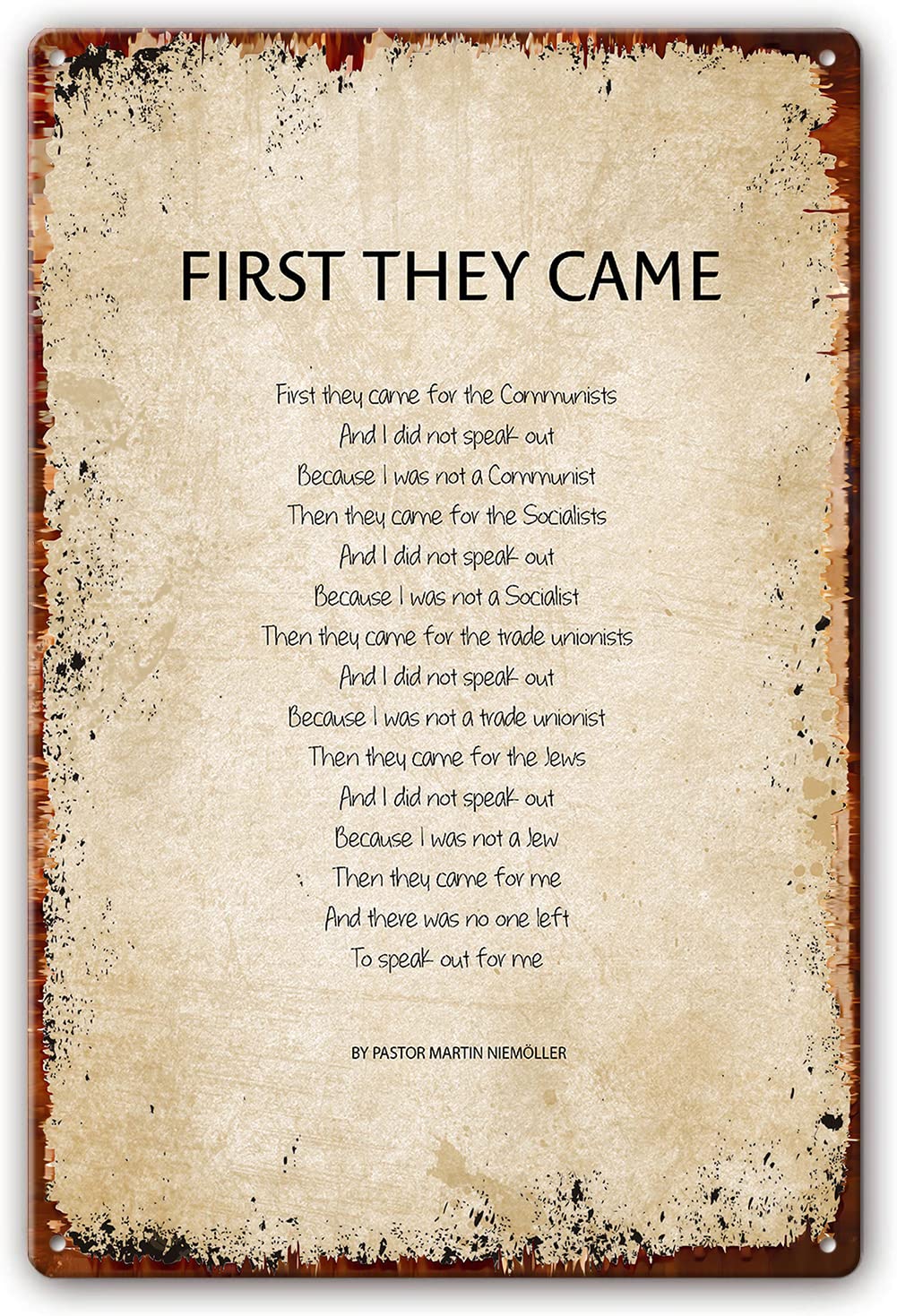 Amazon.com: Vintage Tin Signs First They Came Poem Wall Art Martin Niem ...