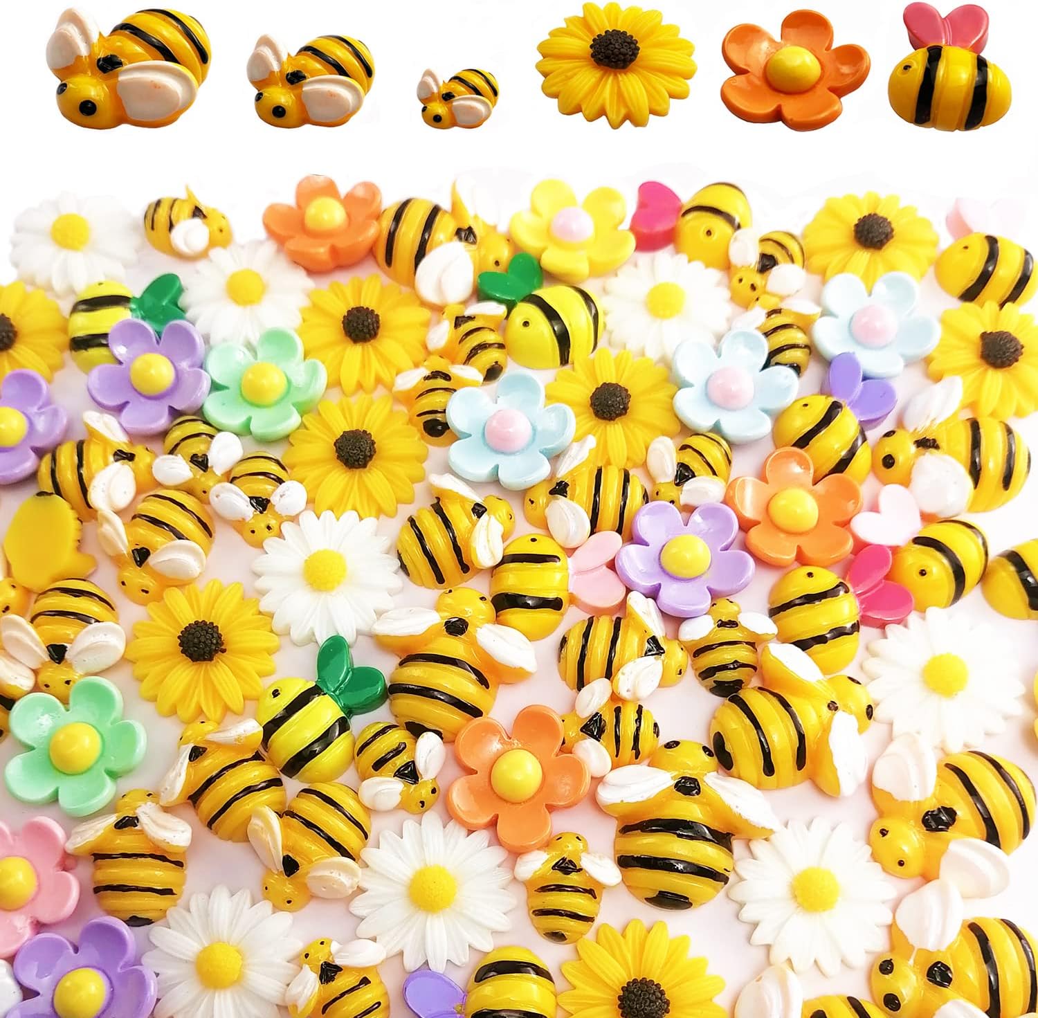 Amazon.com: JKanruh 100 Pcs Tiny Craft Bees Flowers Sets,Tiny Resin ...