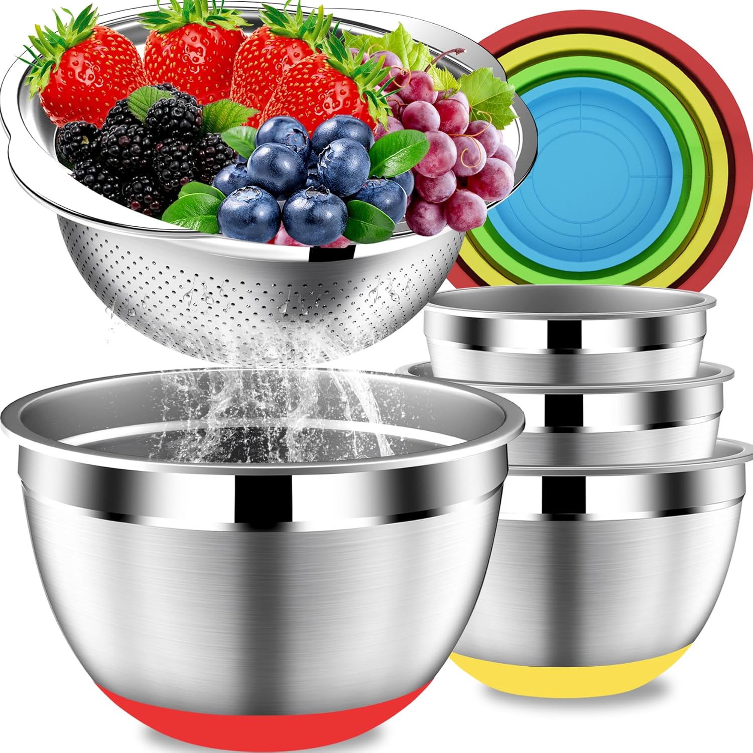 Amazon.com: DUTZUN Mixing Bowls with Strainer, Mixing Bowl with Lids ...