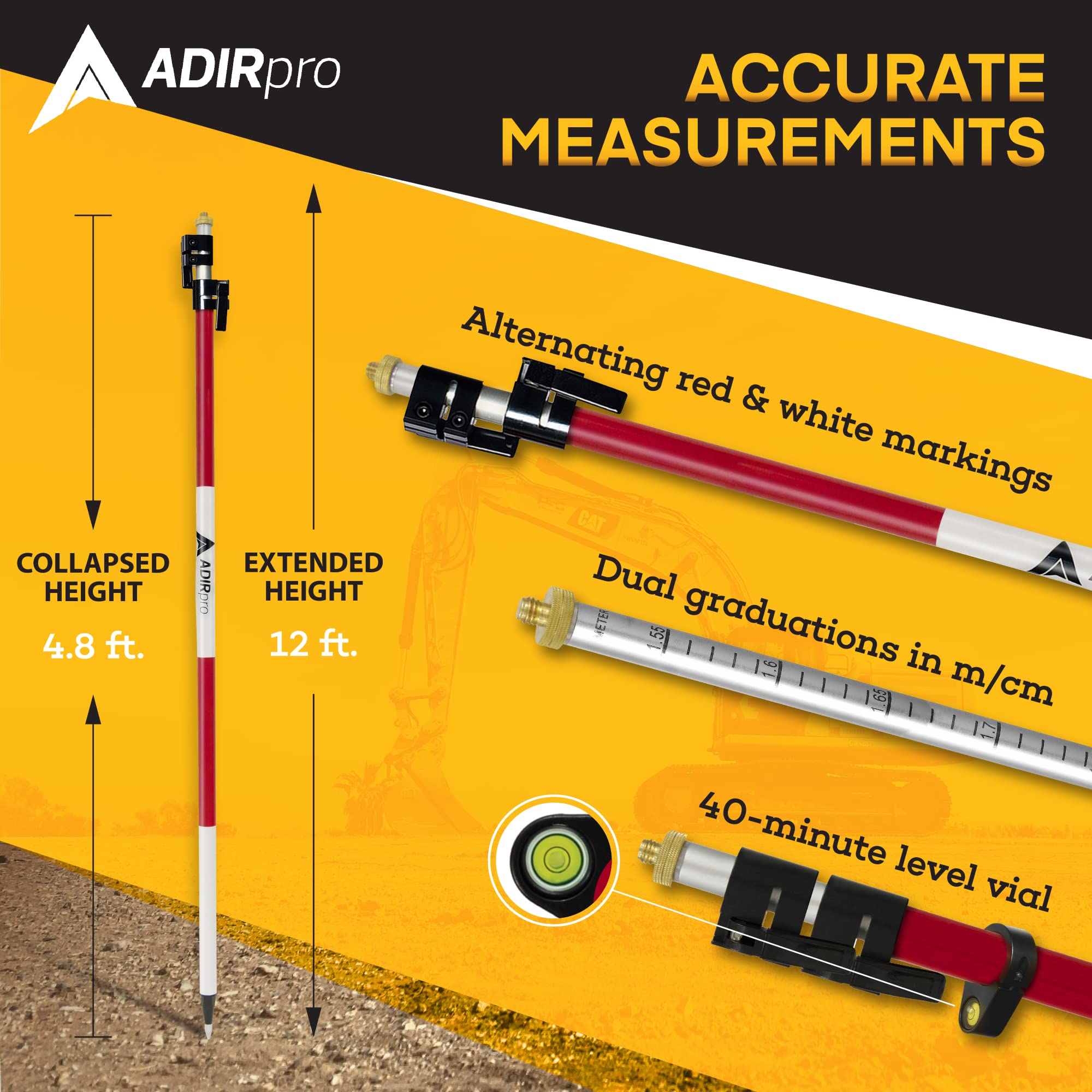 Snapklik.com : AdirPro Aluminum Prism Pole - Telescopic 12 (3.7m ...