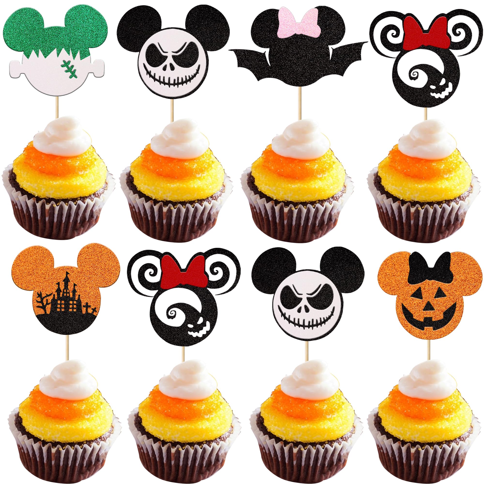 Amazon.com: 24 Pack Mouse Inspired Halloween Cupcake Toppers Glitter ...