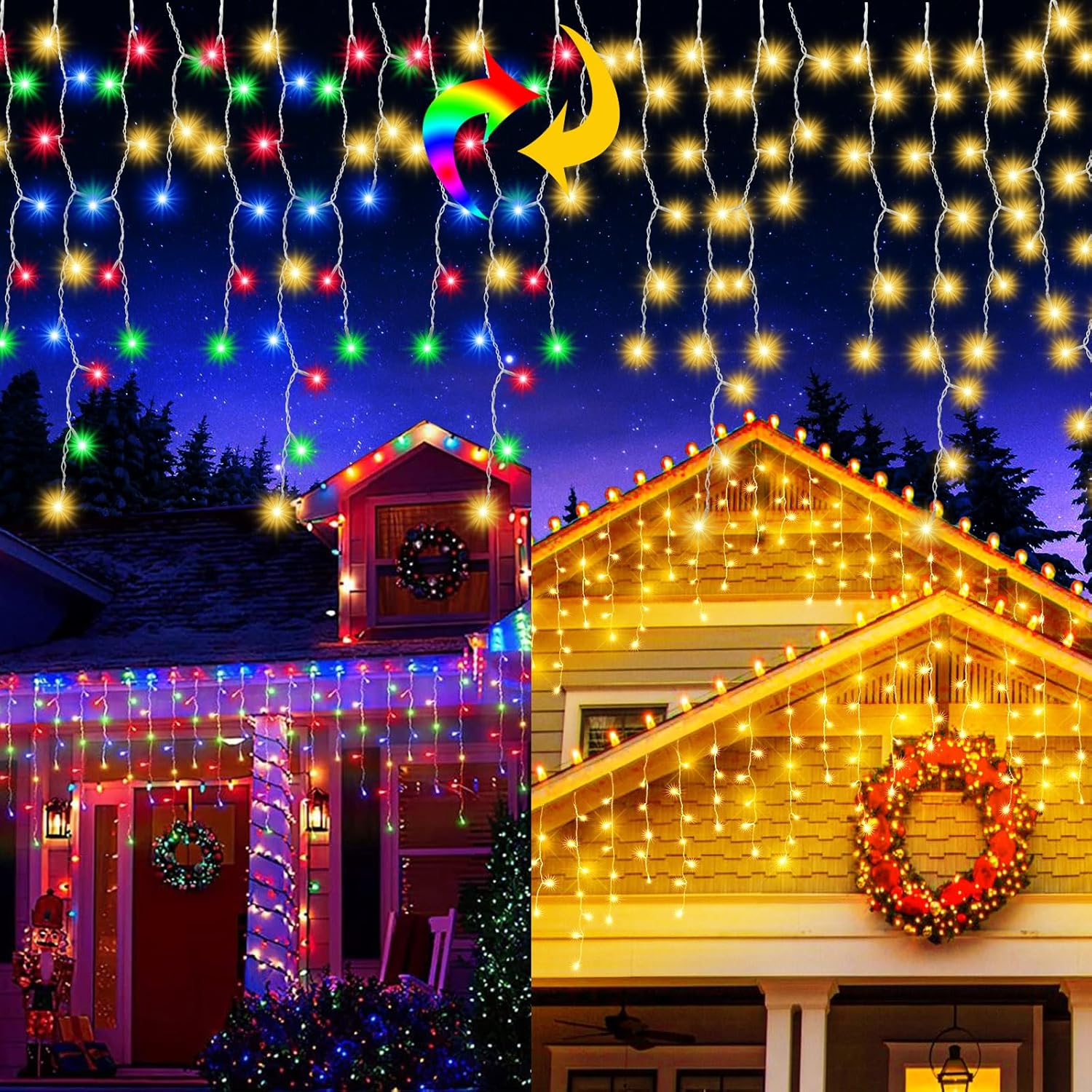 Warm Color to Multicolor Color Changing Icicle Christmas Light with ...