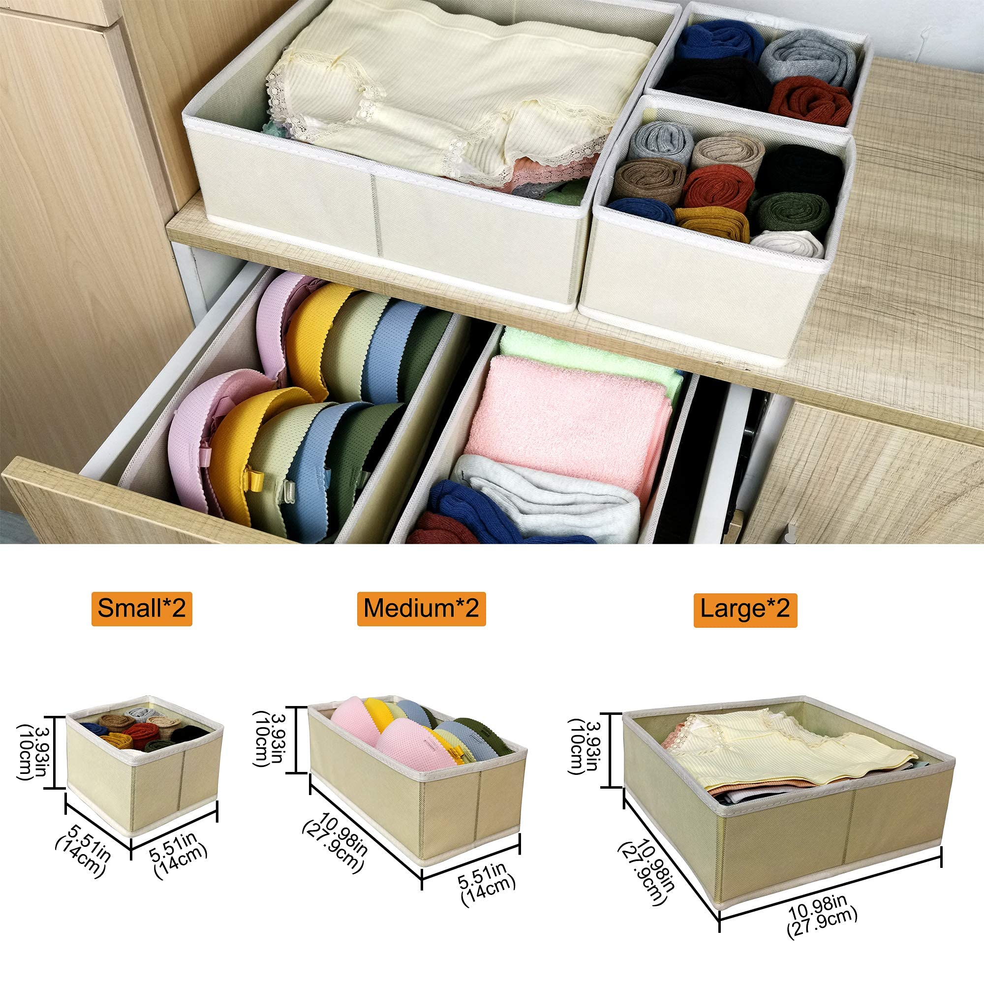 Buy Drawer Organiser Divider Set of 6, Foldable Fabric Drawer ...