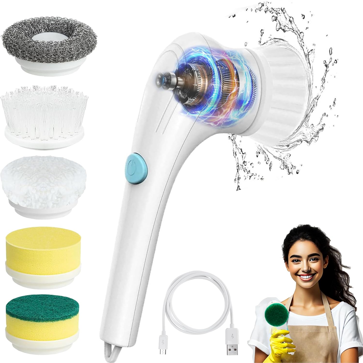 Pulse Beat Electric Spin Brush,Power Cleaning Brush With 5 Replaceable ...